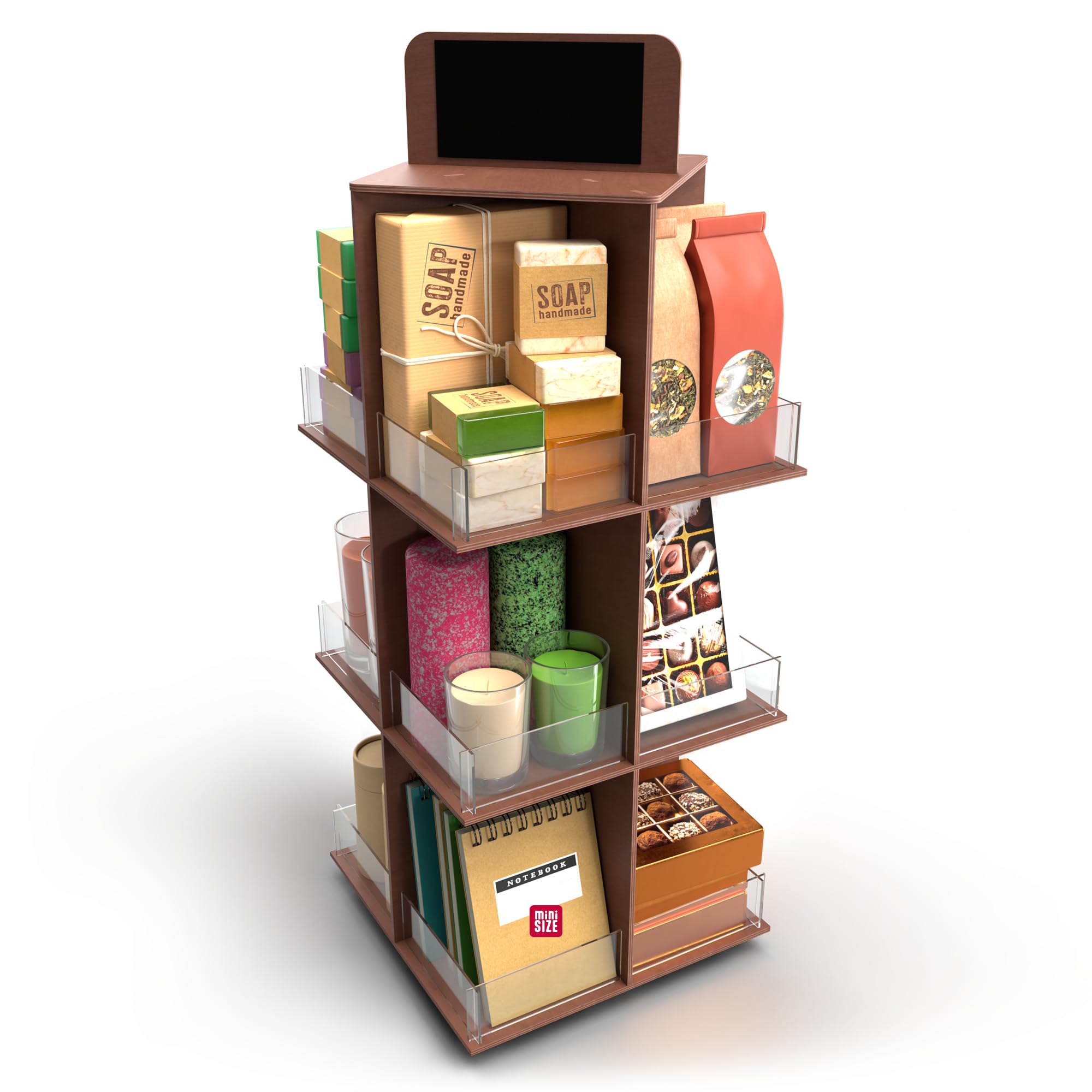 Snapklik.com : Brown Wooden Tiered Display Stand - Rotating Display ...