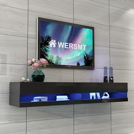 Amazon.com: SUSSURRO Floating TV Stand Wall Mounted with LED Lights and ...