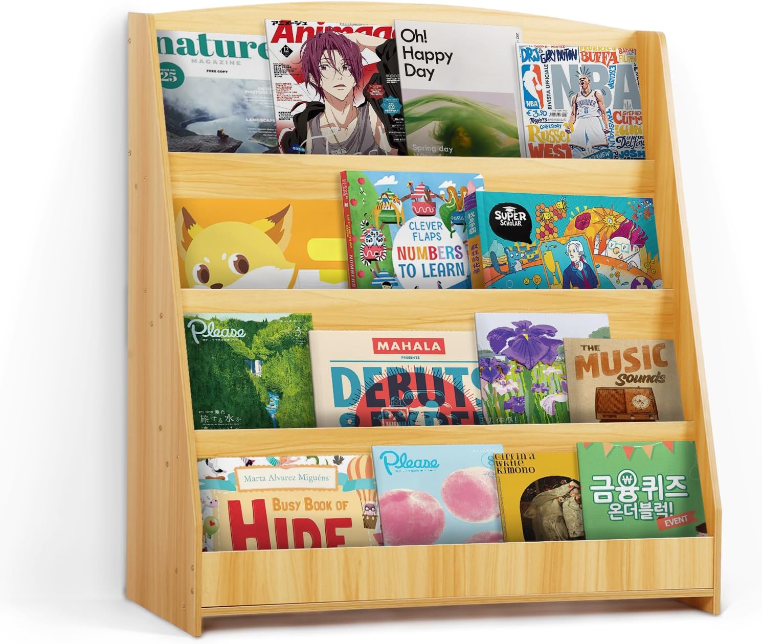 Nisorpa Wooden Children Bookcase 4 Tier Open Compartments Kids ...