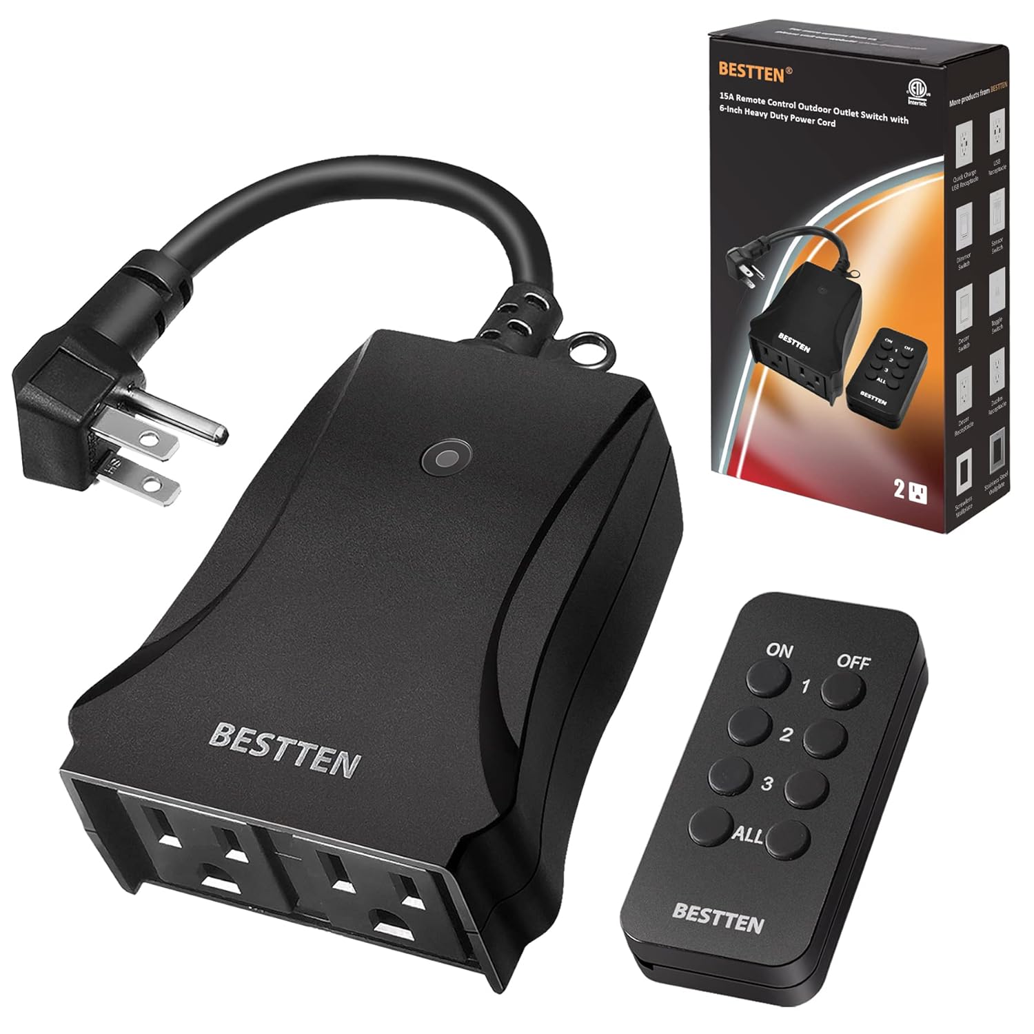 BESTTEN Wireless Remote Control Outdoor Outlet Switch, Plug in Light ...