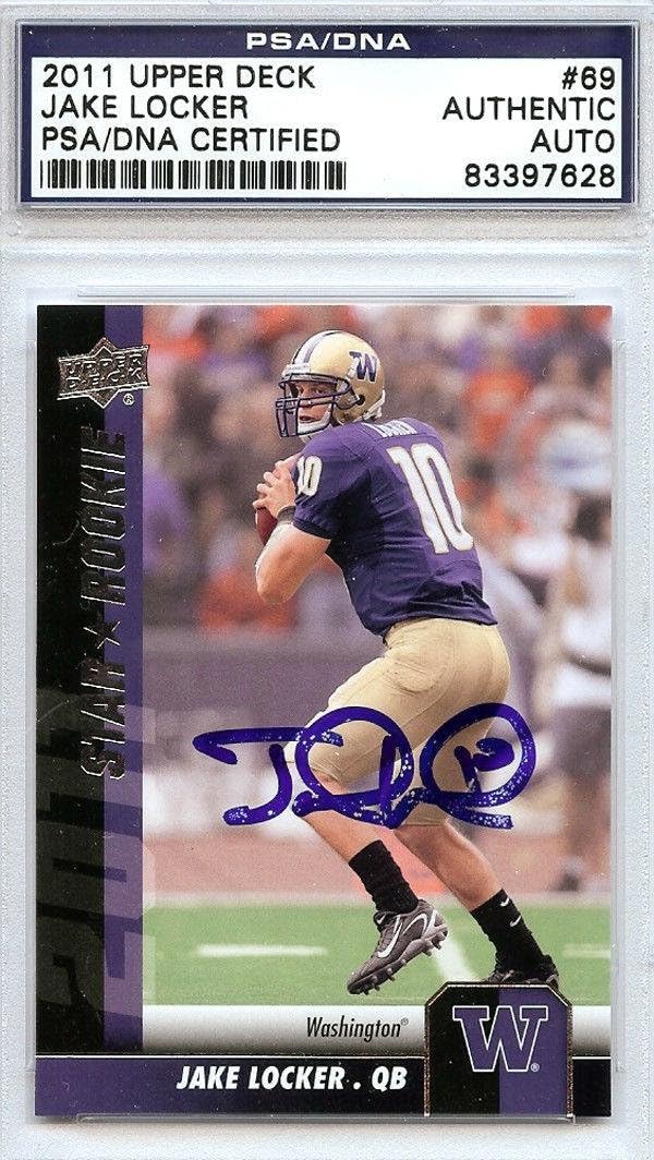 Jake Locker Autographed 2011 Upper Deck Rookie Card Washington 75365 ...