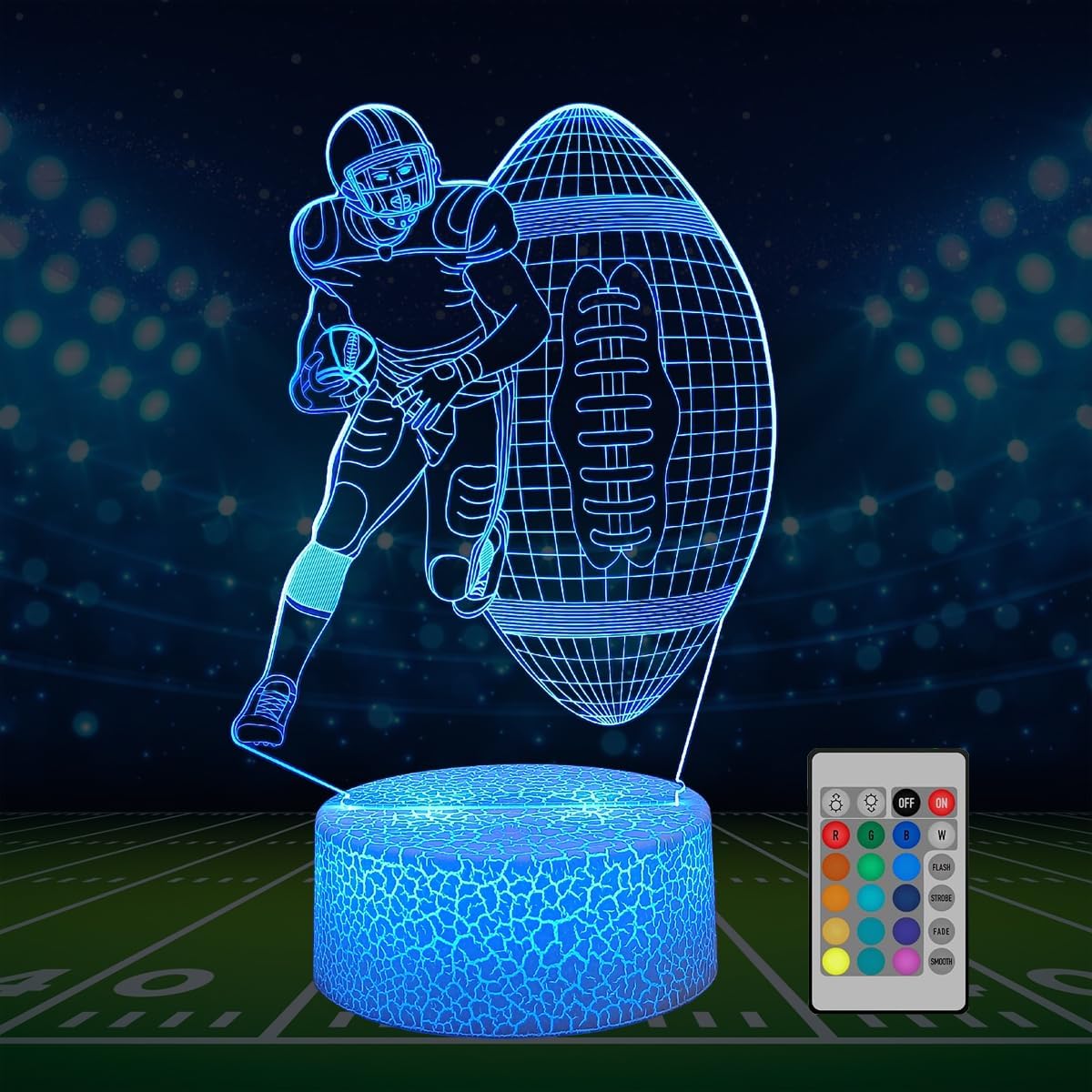 CHUUPV Football Night Light for Boys Room, Rugby Illusion LED Lamp with ...