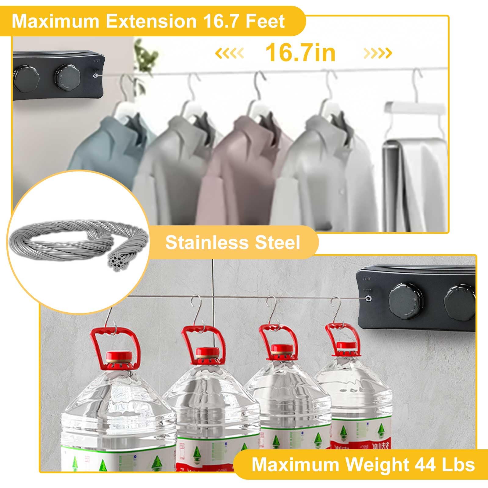 Retractable Clothesline 5.1m Duo Reel Washing Line, Wall Mounted ...