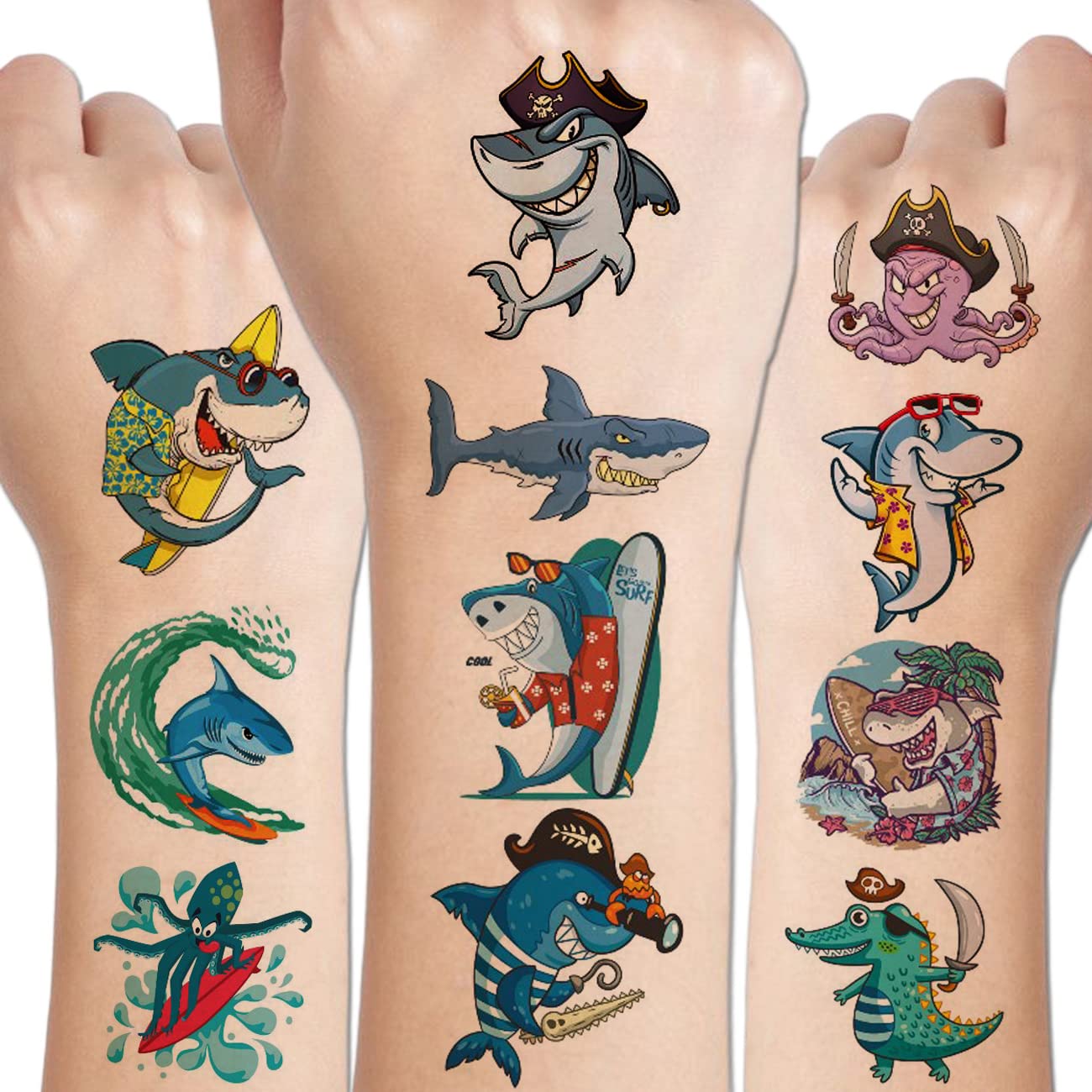 Amazon.com : CHARLENT Summer Shark Tattoos for Kids - 14 Sheets Shark ...