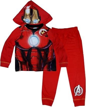 AVENGERS Boys Iron Man Detachable Hood Novelty Pyjamas Pj Age 2-8 Years ...