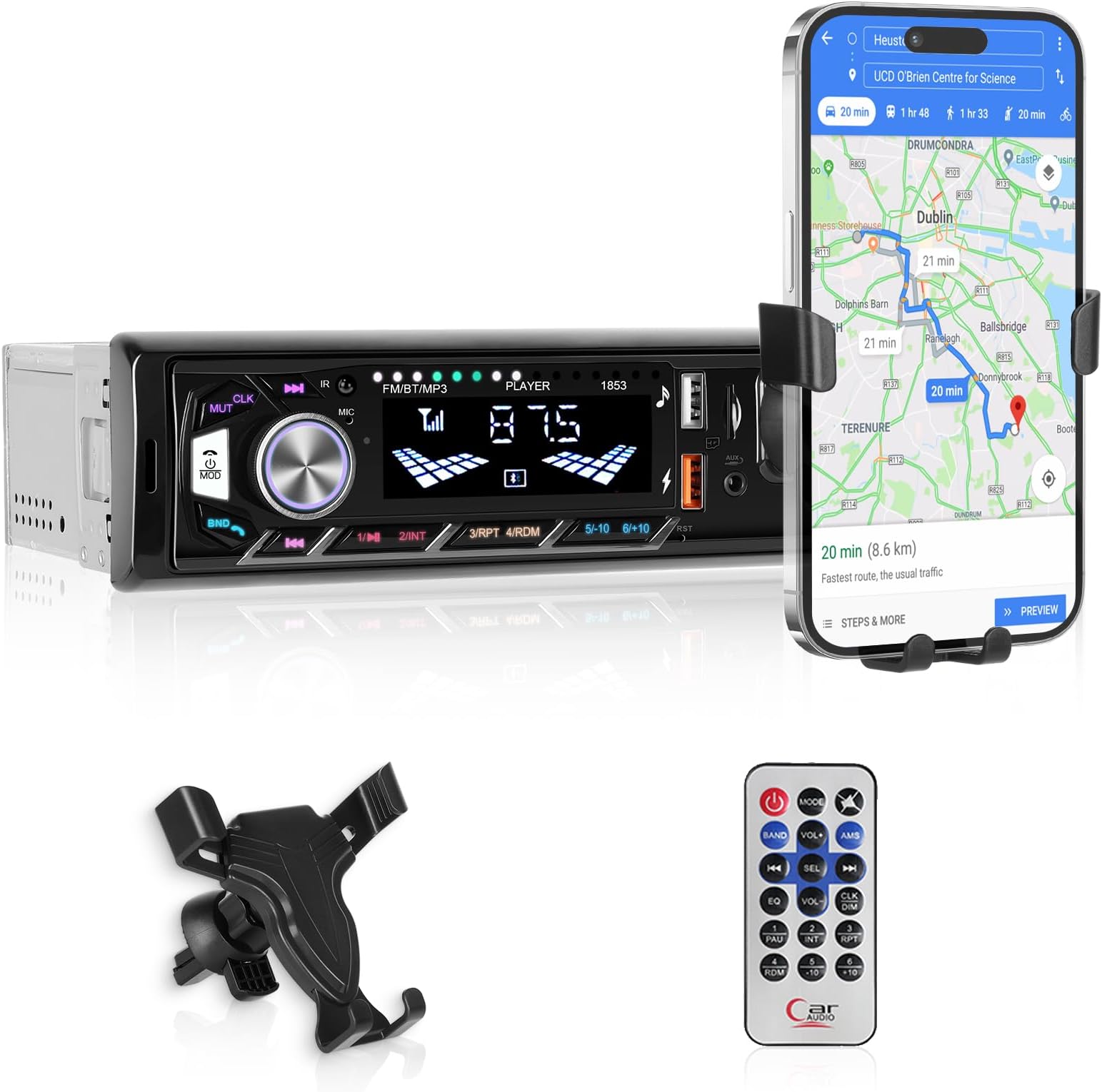 Amazon.com: Single-Din Stereo with Car Phone Holder - Bluetooth Car ...