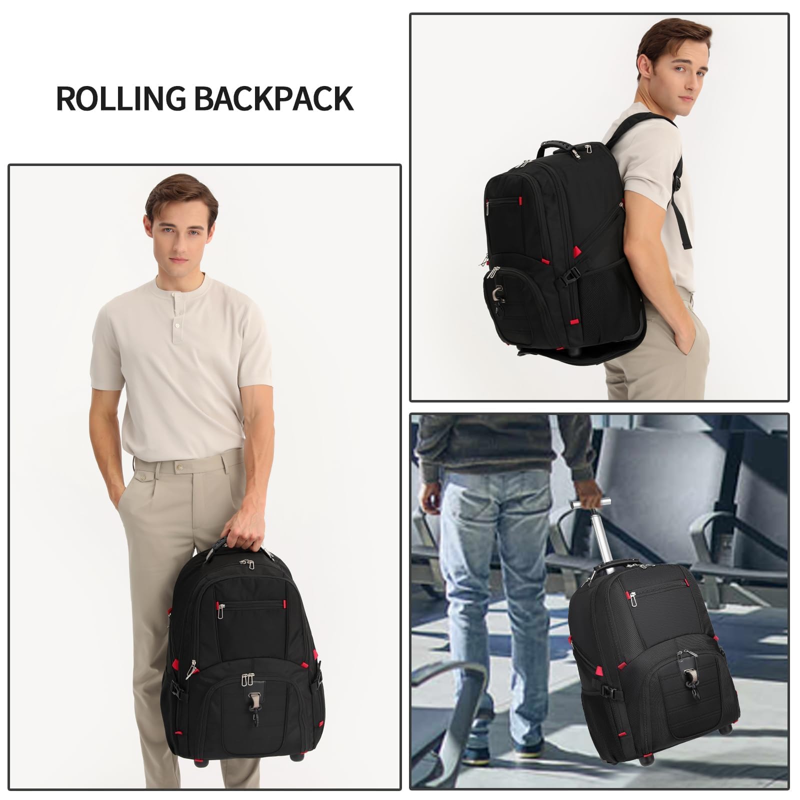 seyfocnia Rolling Backpack,Laptop Backpack with Wheels Roller Backpack ...