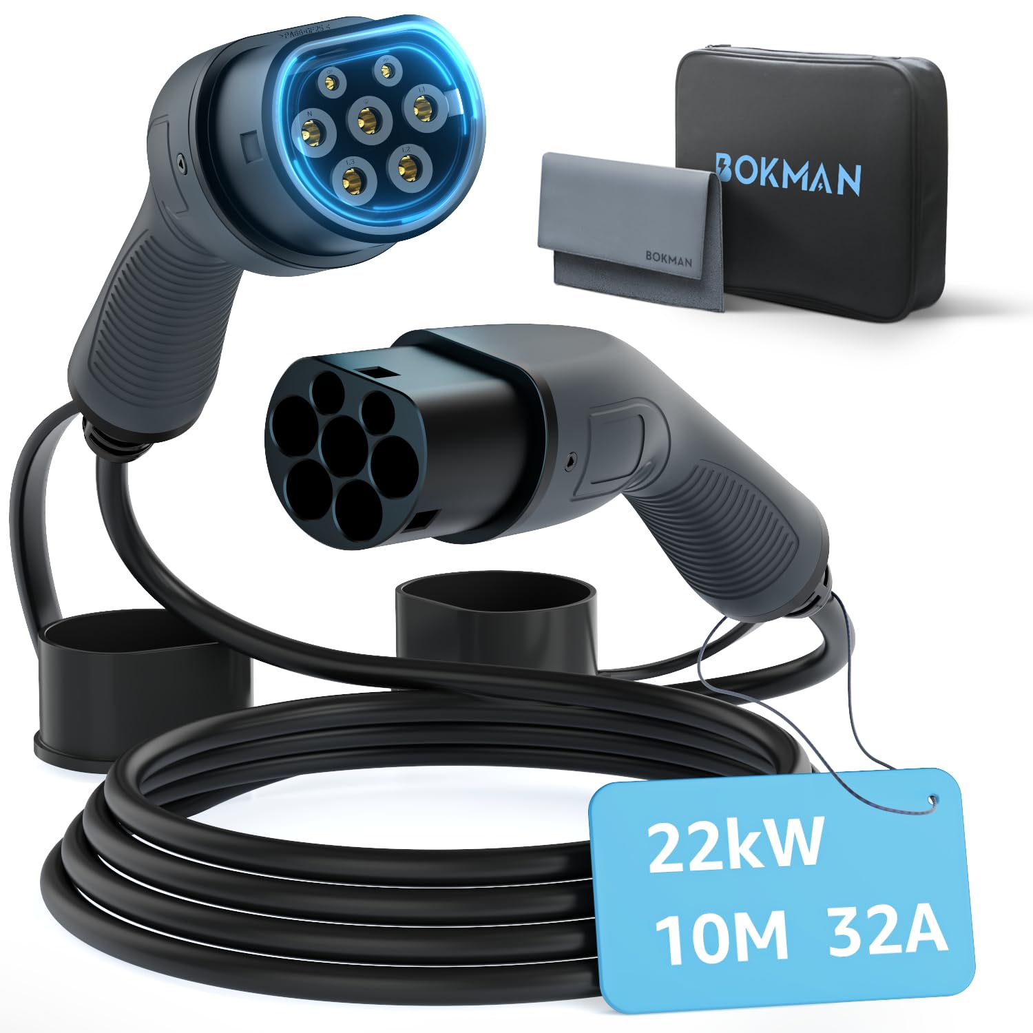 bokman Type 2 to Type 2 EV Charging Cable, Mode 3 | 32A | 22KW | 3 ...