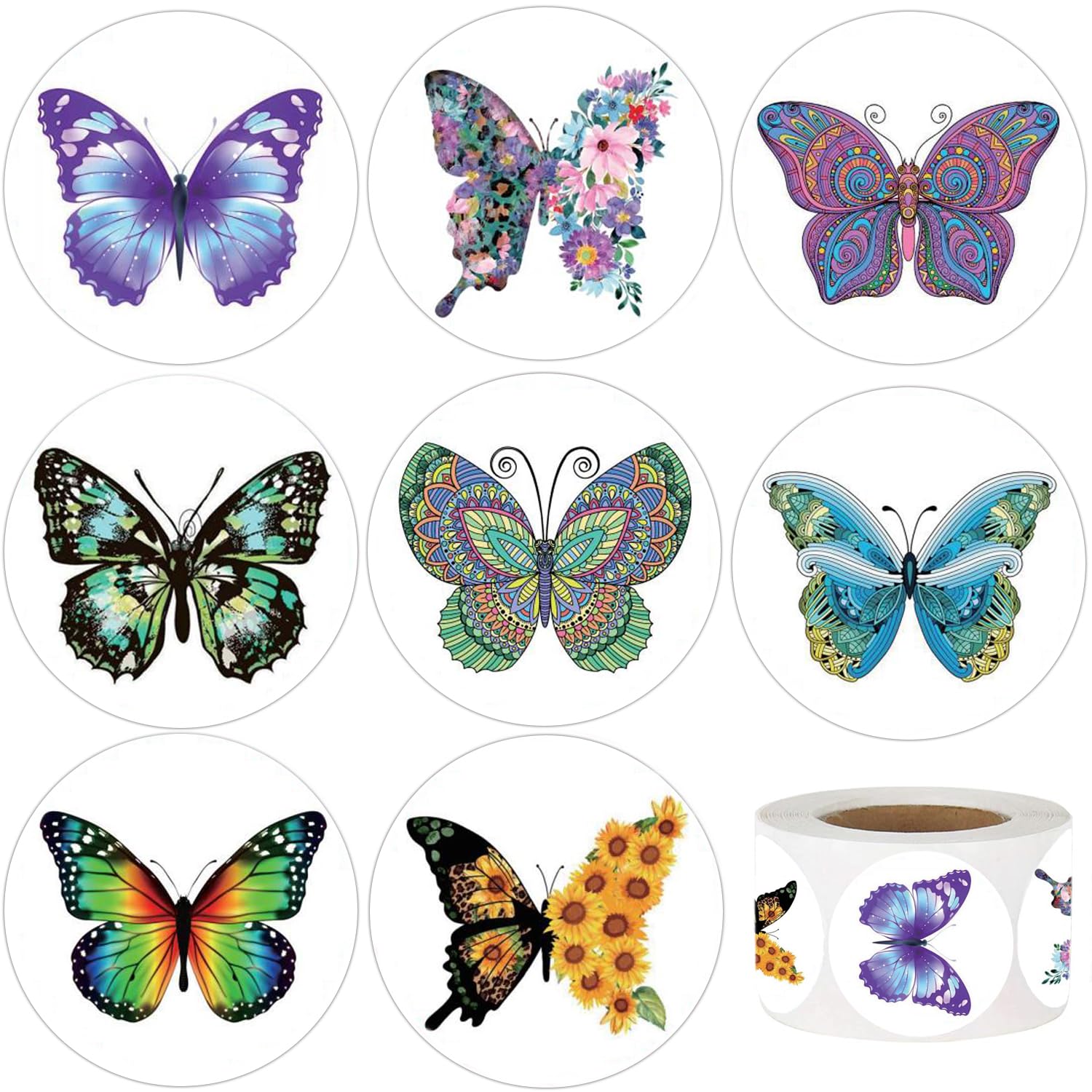 Amazon.com: Hohamn 1.5 Inch Butterfly Stickers Roll for Kids 600Pcs ...