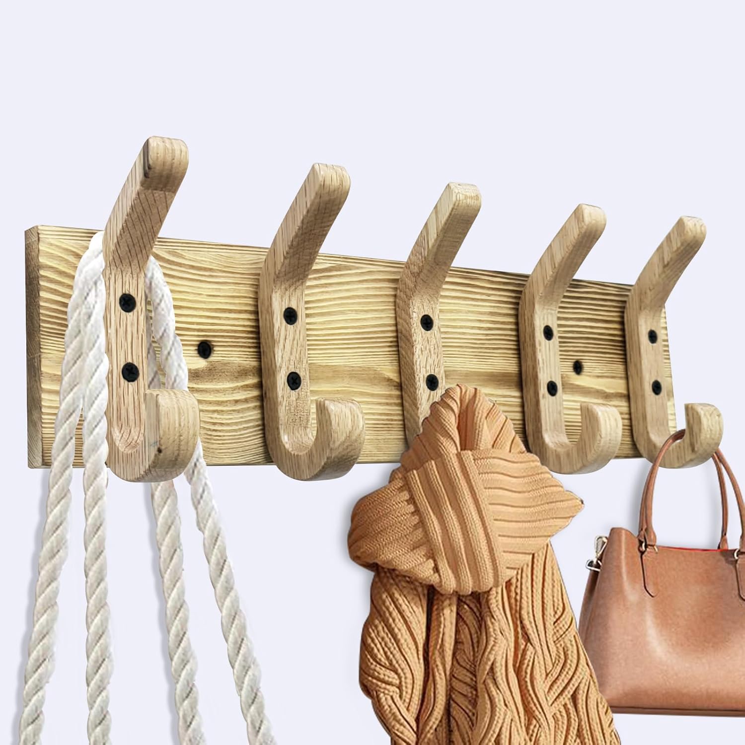 Amazon.com: veelleen Wooden Hooks Wall Mounted, Natural Oak Wood Wall ...