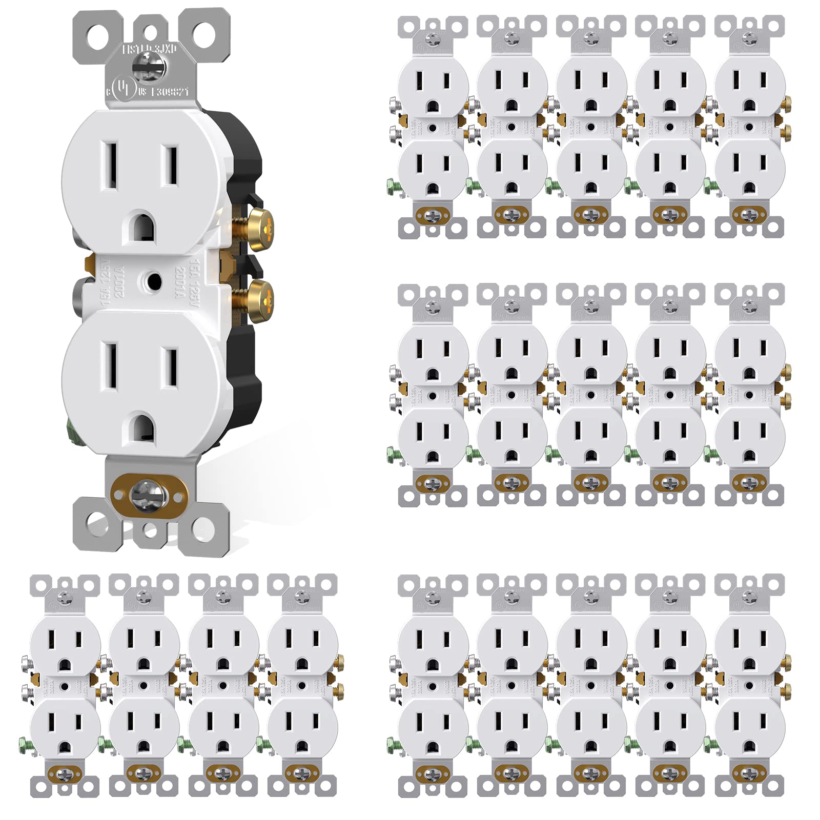 Snapklik.com : 20 Pack 15A 125V Duplex Heavy-Duty Receptacle Outlet ...