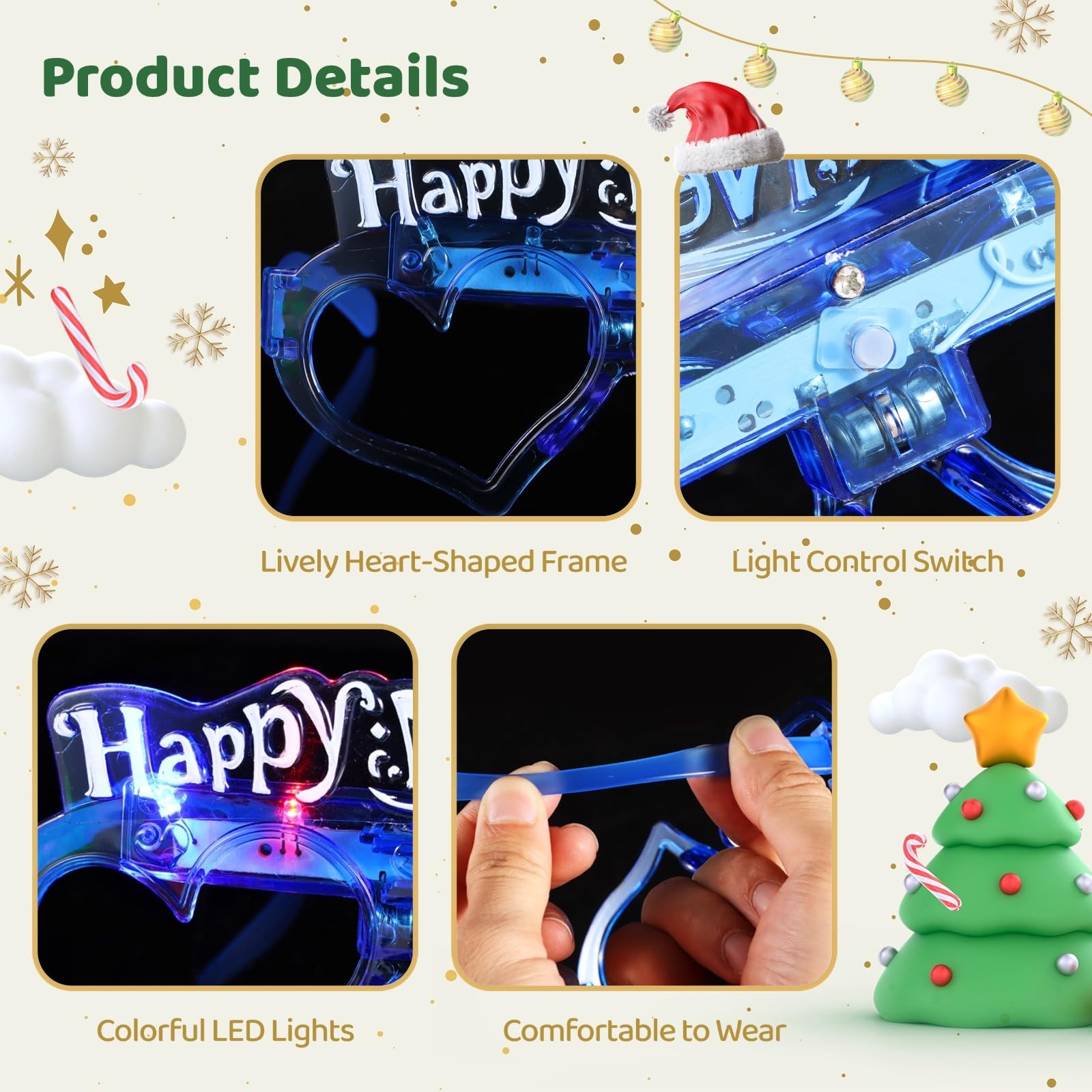 Itoyx 12 PCS New Year LED Glasses, Happy New Year Light up Glasses ...