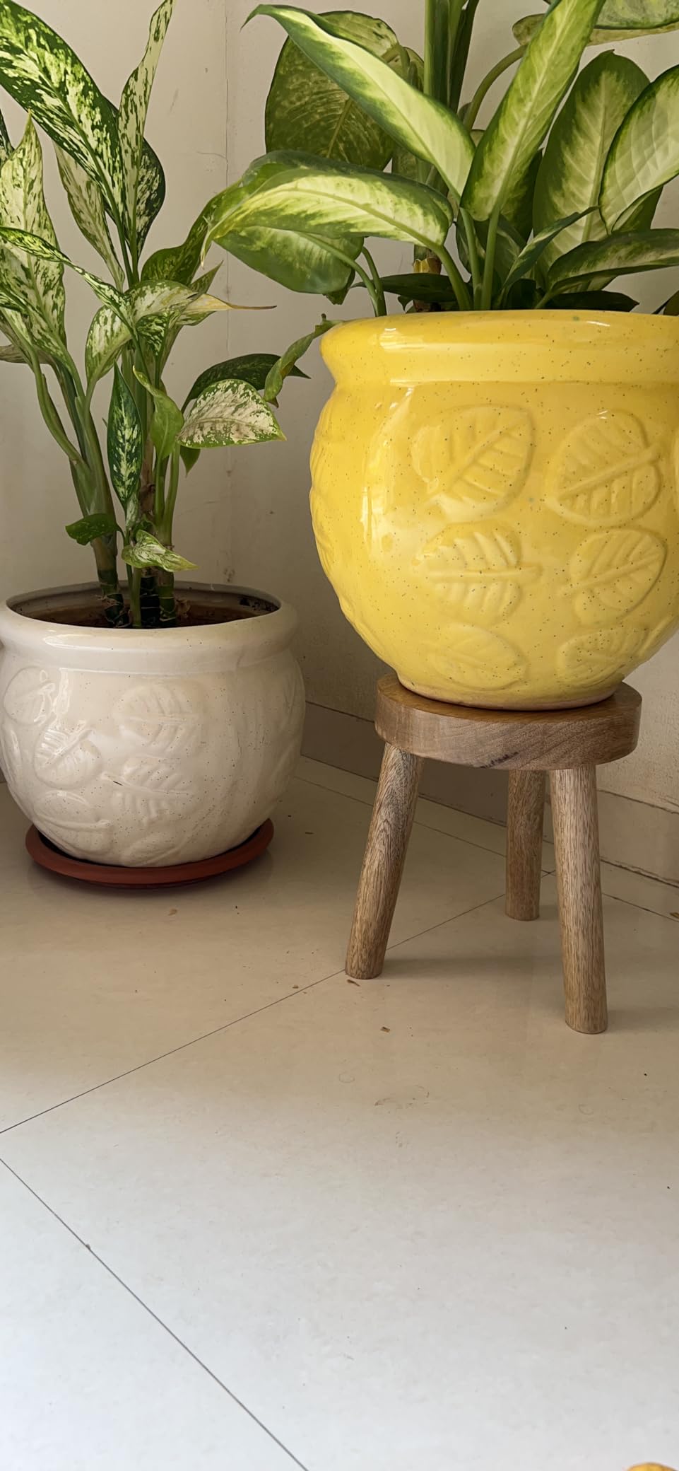 THE DECOR WOODS Wooden Plant Table for Indoor Plants Stool Small Round ...