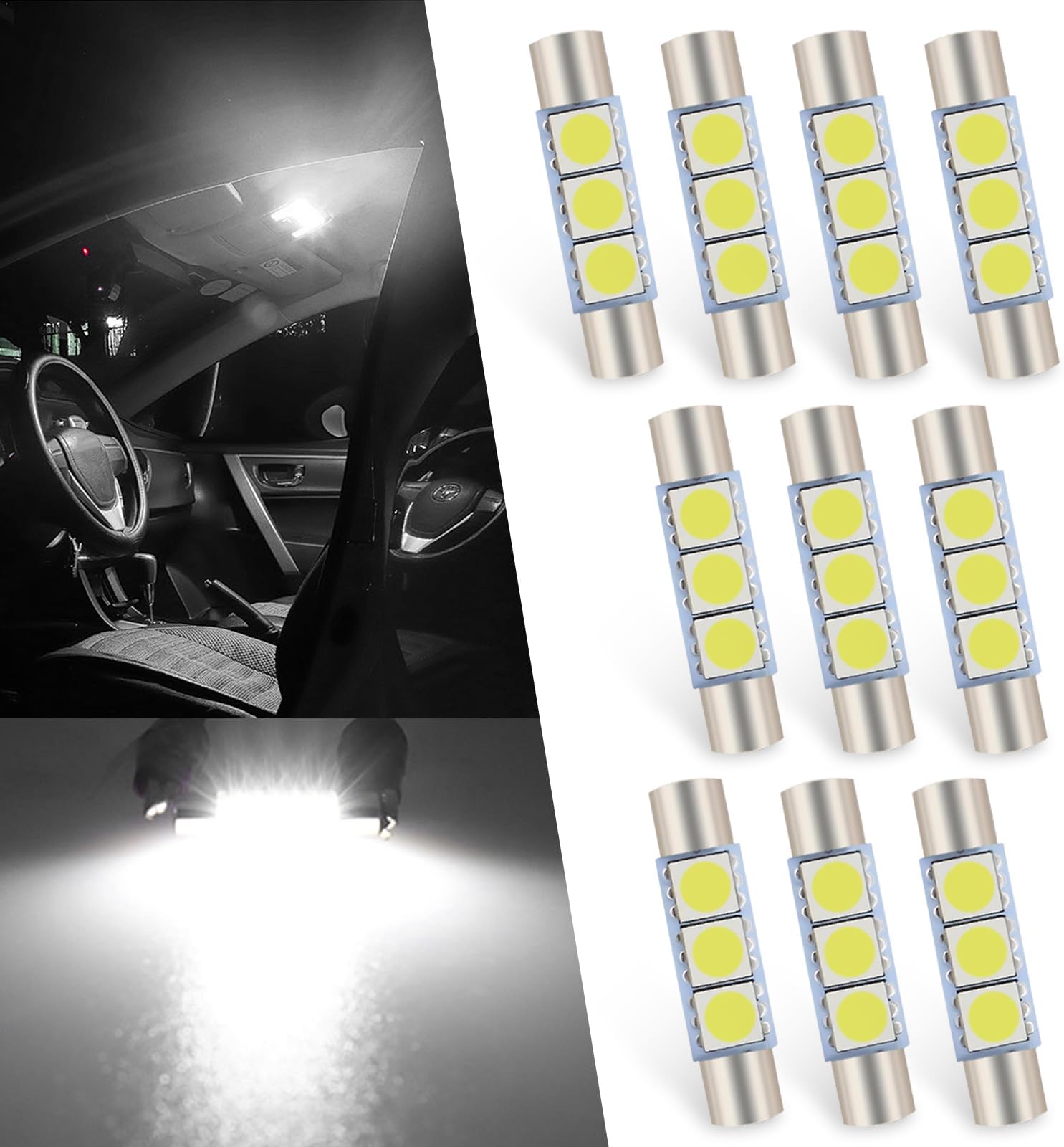 Amazon.com: AWGUKA 10 PCS Car T6 Vanity Mirror Sun Visor LED Light ...