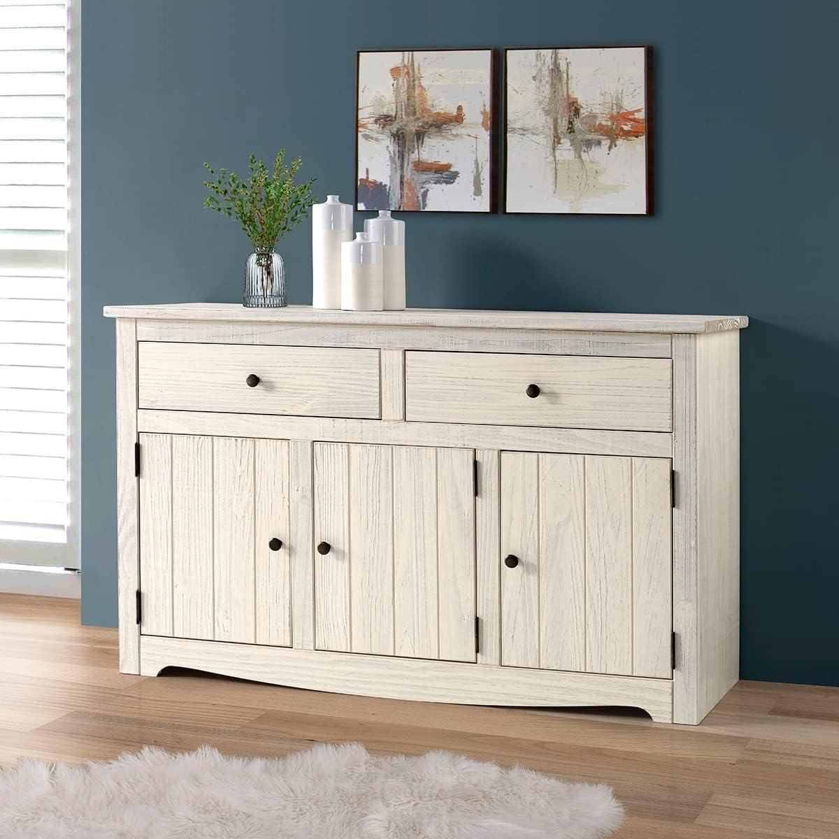 Amazon.com: Wood Buffet Sideboard White Distressed | Furniture Dash ...