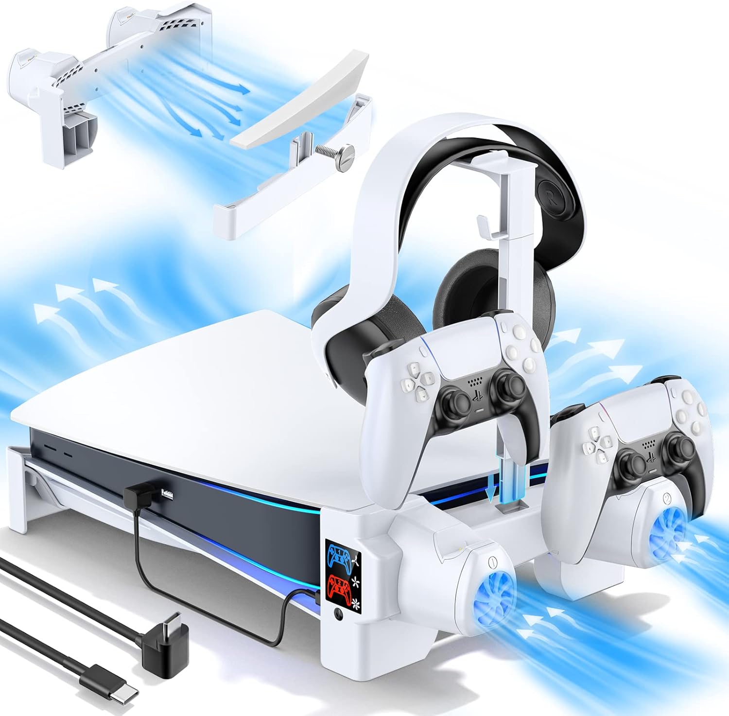Tokluck PS5 Horizontal Stand With 3 Level Cooling Fans For Playstation