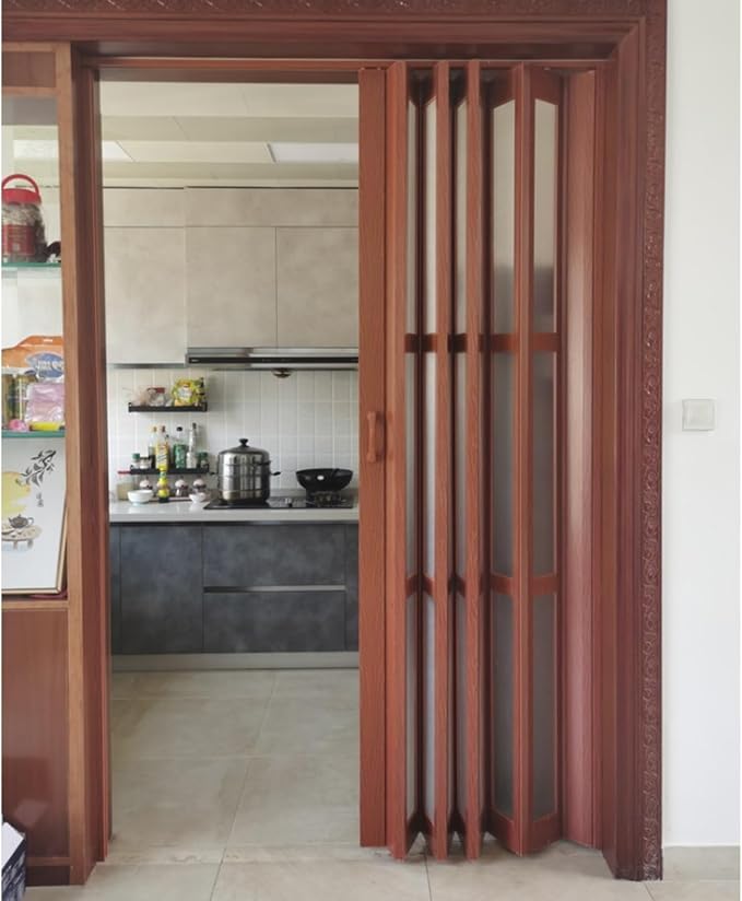 Puertas plegables de PVC en acordeón con vidrio acrílico esmerilado ...