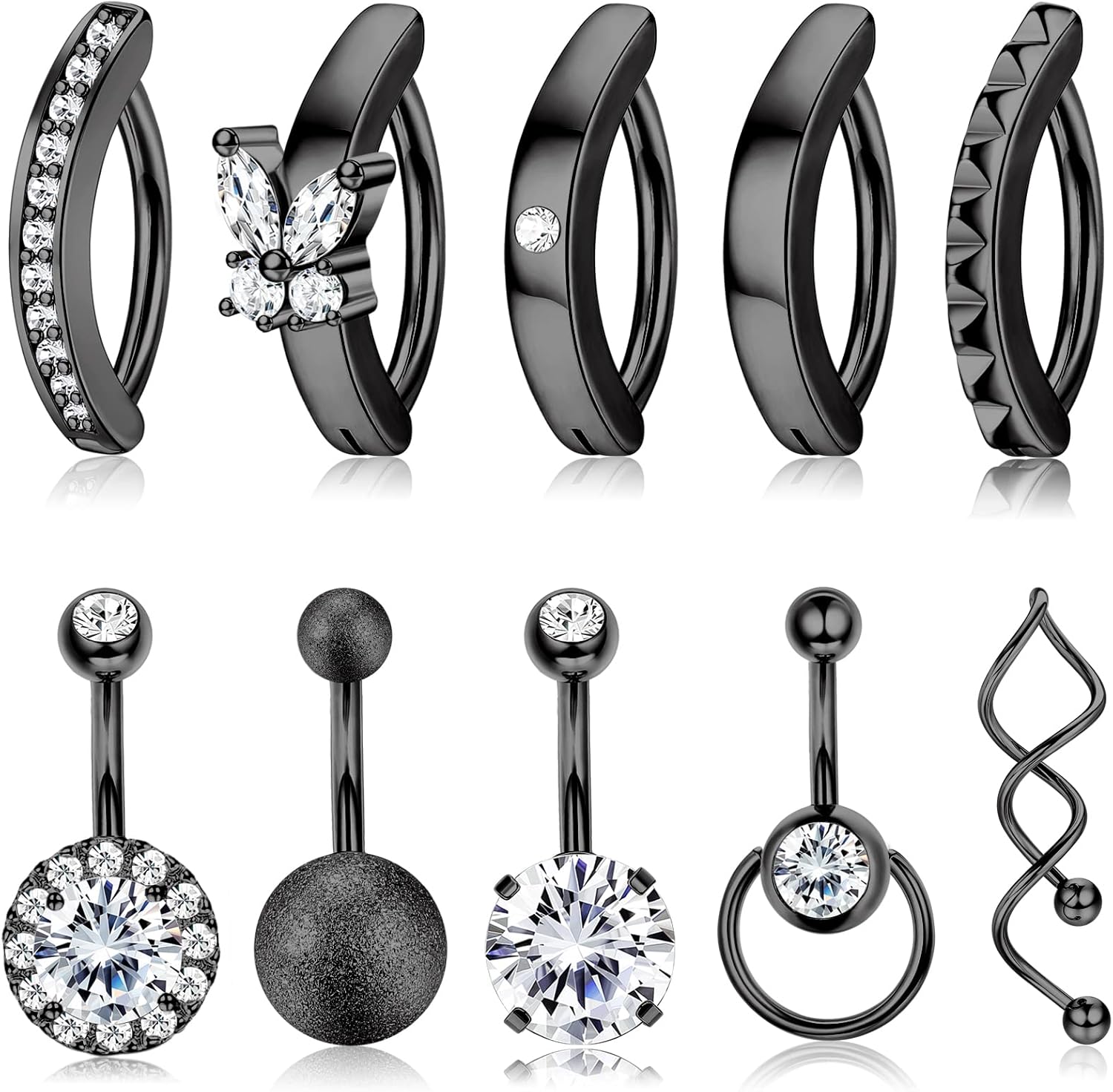 Amazon.com: Tungary 10Pcs 14G Belly Button Rings Surgical Steel Belly ...