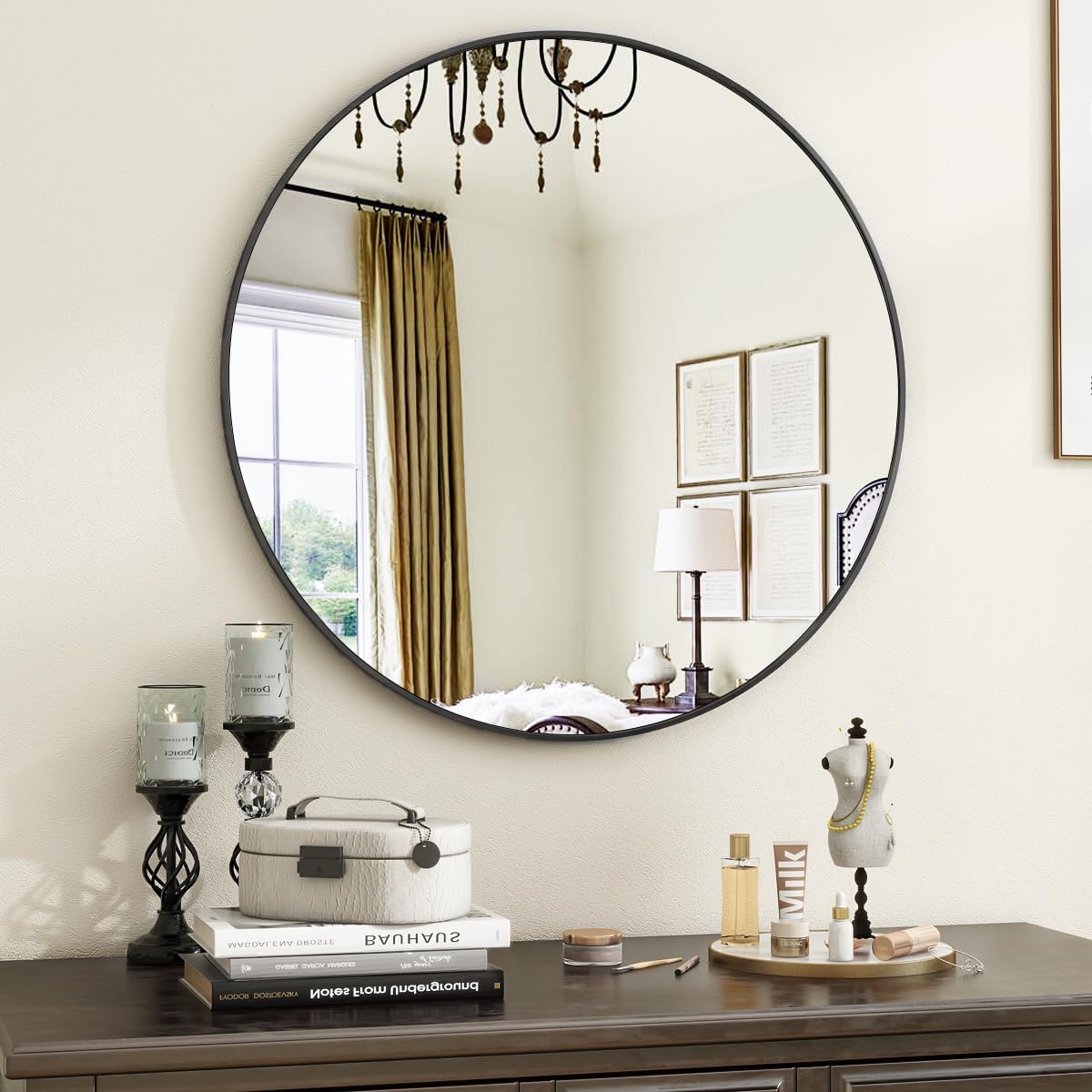 Amazon.com: VooBang Black Round Bathroom Mirror, 20 inch Circle Mirror ...