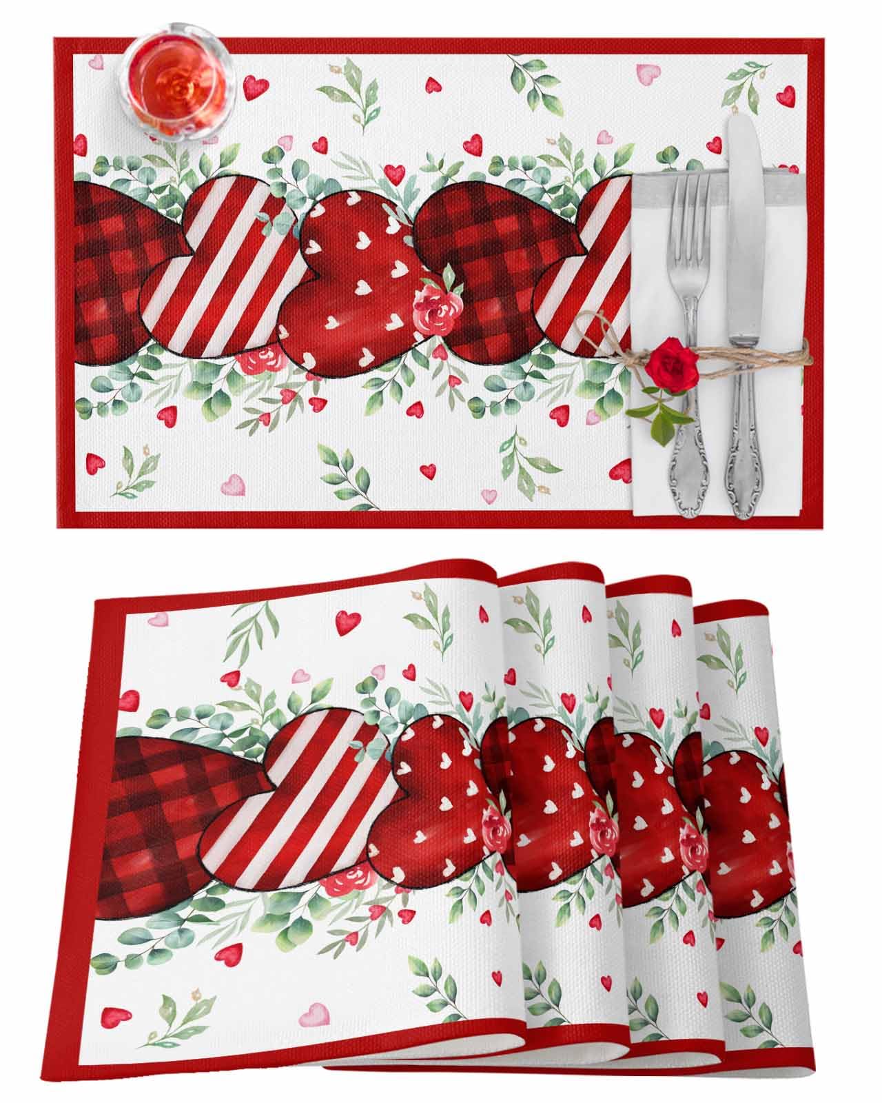 Amazon.com: Valentine's Day Placemats Set of 6, Red Love Heart Placemat ...