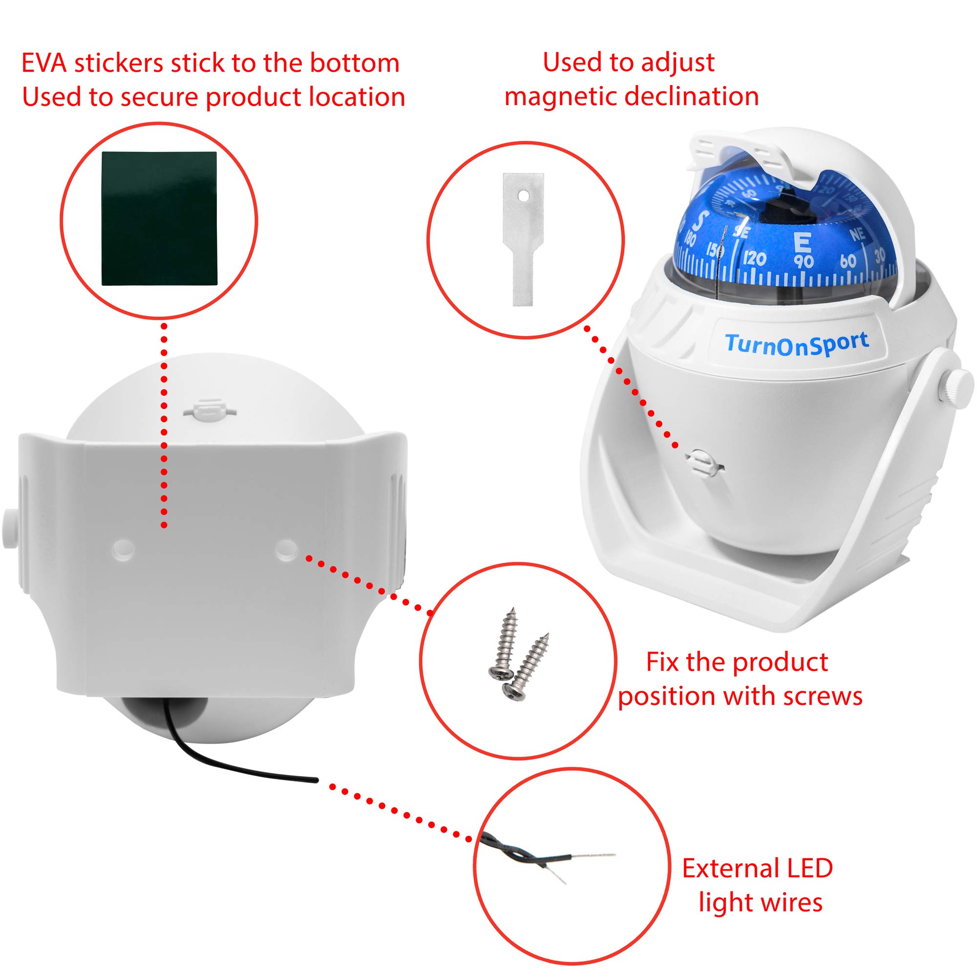 TurnOnSport Boat Compass Dash Mount Flush - Boating Compass Dashboard ...