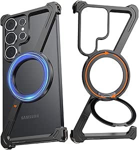 NIFBANG Frameless Case for Samsung Galaxy S25 Ultra,Bezel Less Slim Metal Case with Ring Holder ...