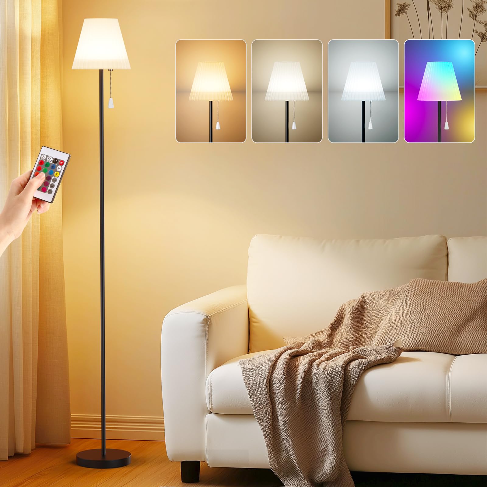 Heimera Floor Lamp, USB Rechargeable Wireless Standing Lamp with Remote ...