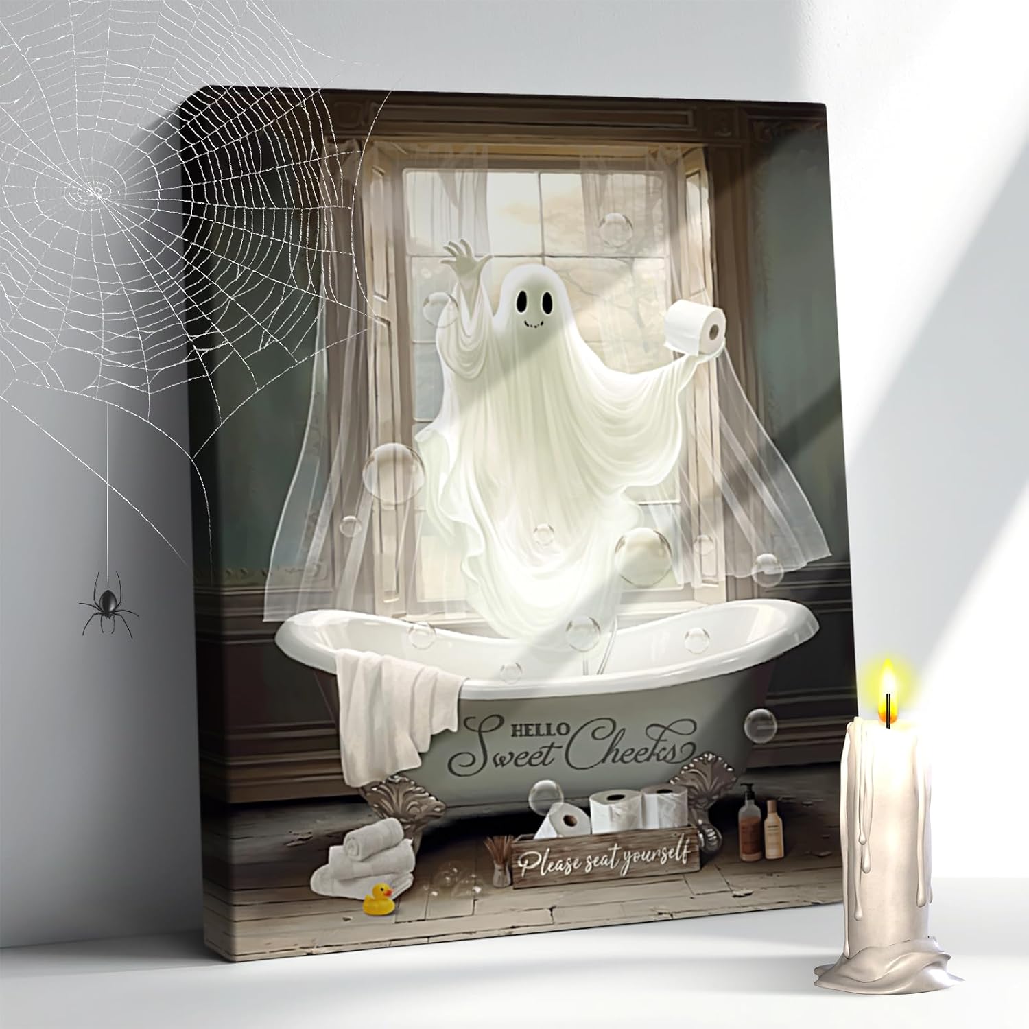 Amazon.com: Wesluin Funny Ghost Canvas Wall Art White Ghost Picture ...