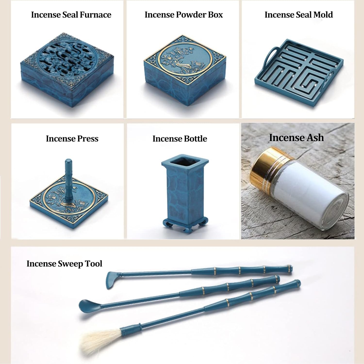 Pure Copper Incense Burner Kit,Blue Incense Tool Set, Backflow Tower ...