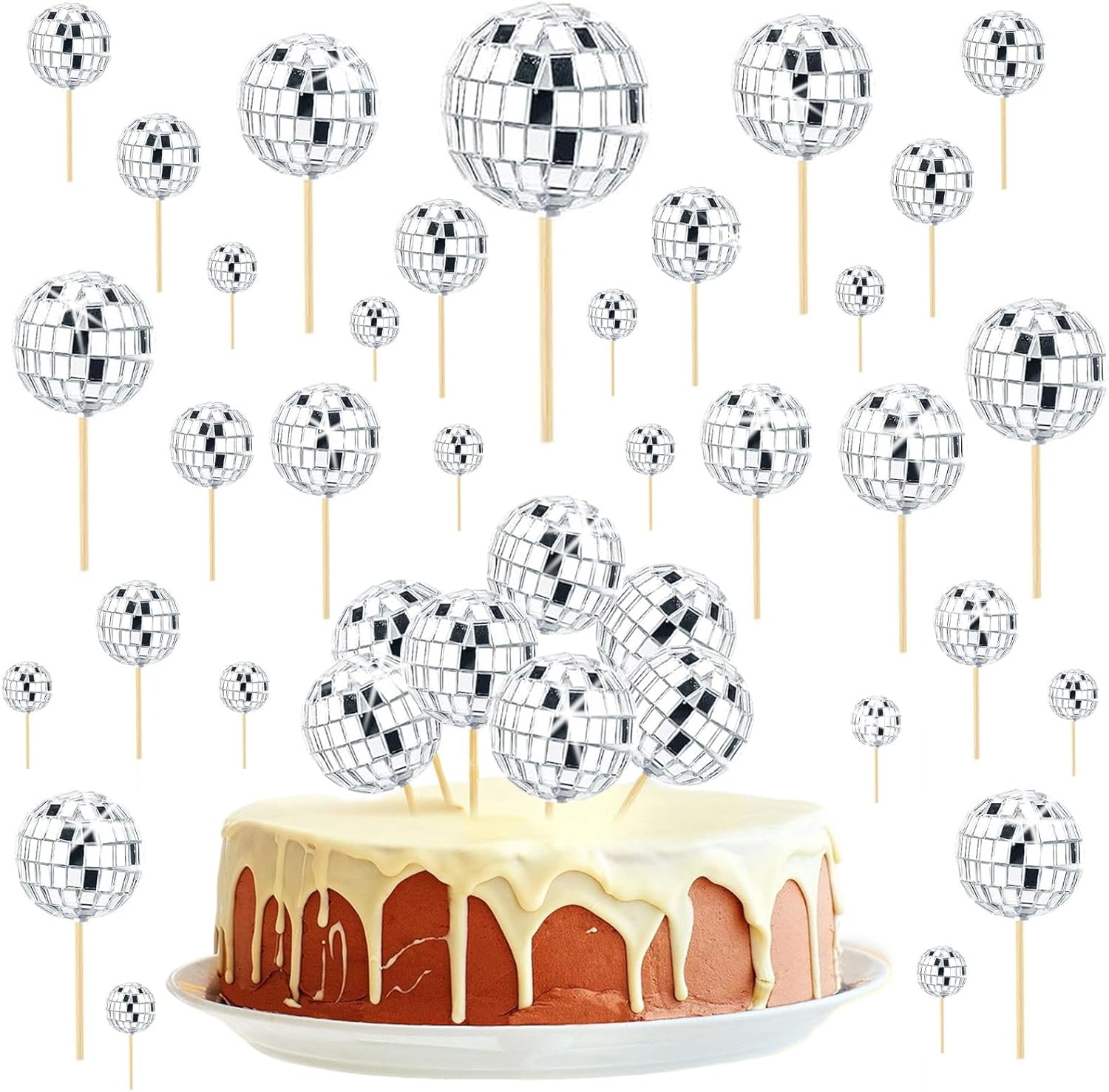 30-Pack Mini Disco Balls Cake Toppers - Disco Theme Cake Decoration ...