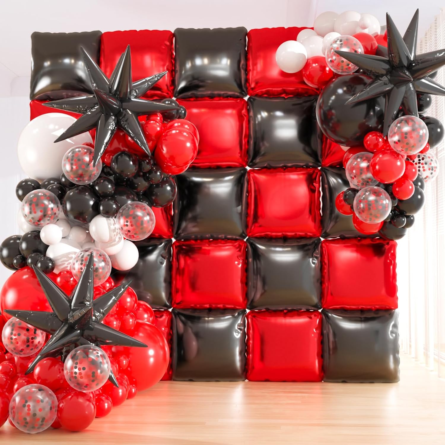 Amazon.com: 25pcs Black and Red Foil Square Balloon Backdrop Wall with ...