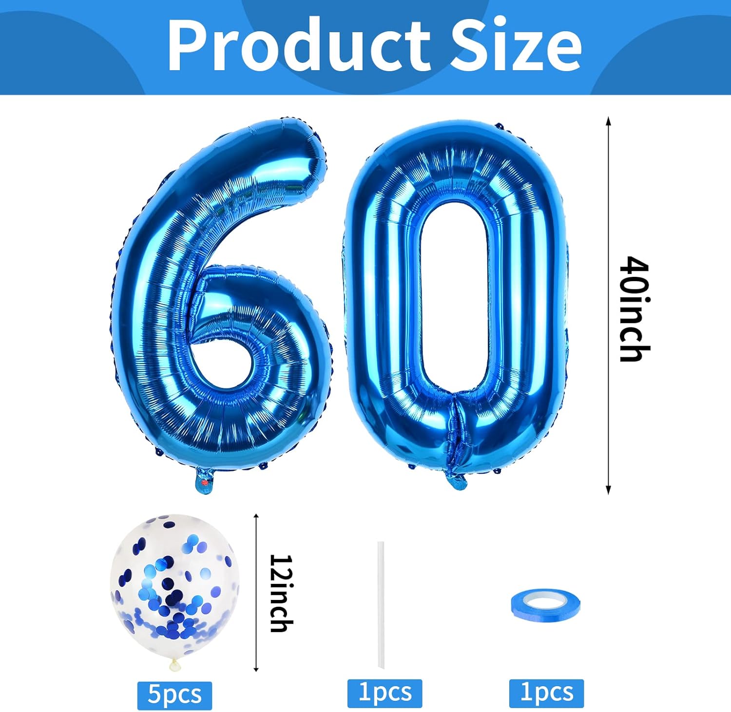 Buy Number Balloons 60 Blue, 40 Inch Large Number 60 Birthday Balloons ...