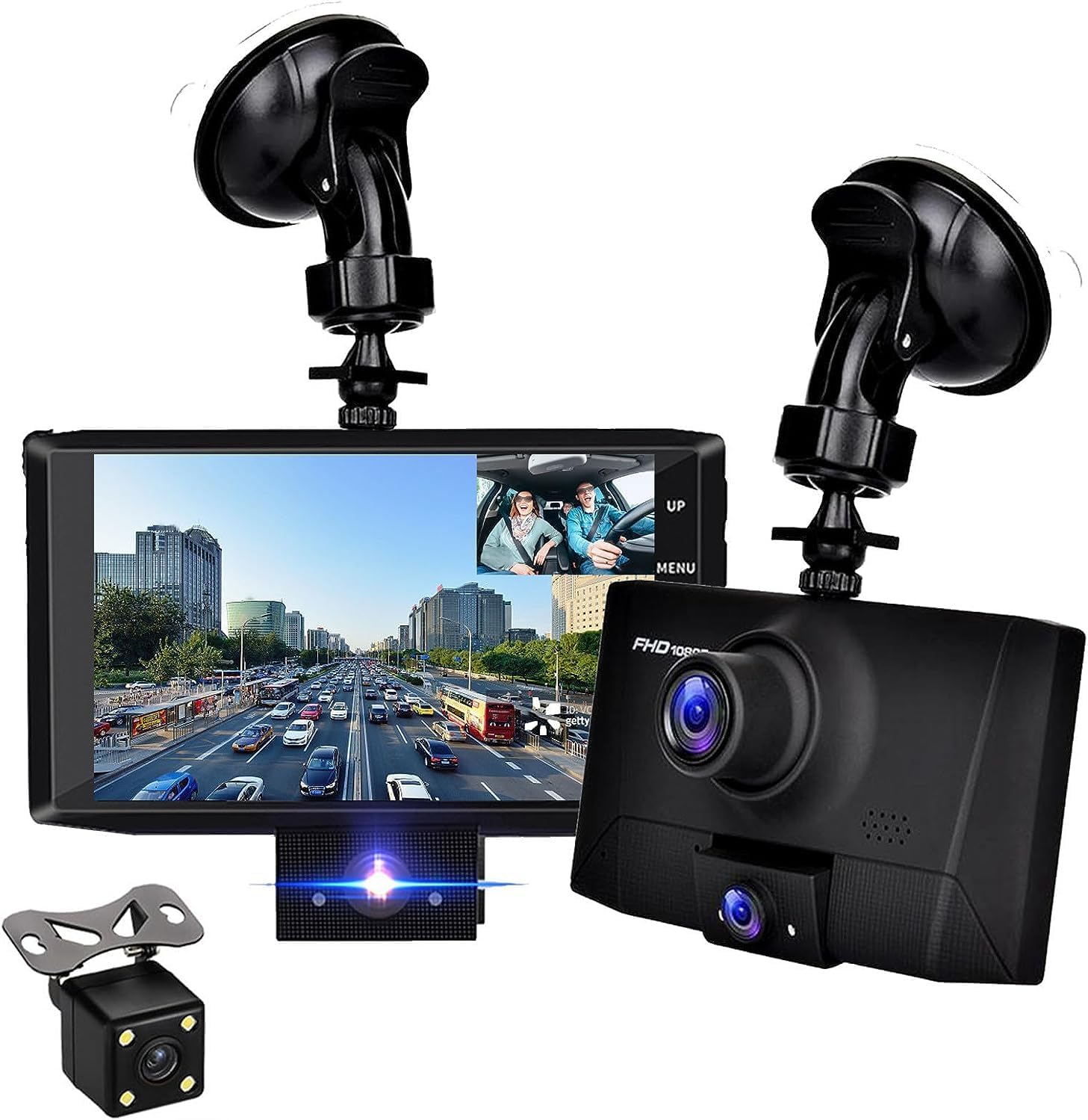 Amazon.com: 4-Inch IPS Screen Triple-Lens Car Camera 1080P HD 170° Wide ...