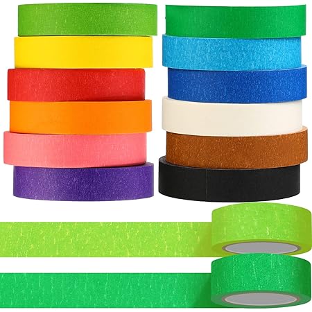 Amazon.com: 12 Rolls Colored Painters Tape Bulk, 1 Inch by 55 Yards ...