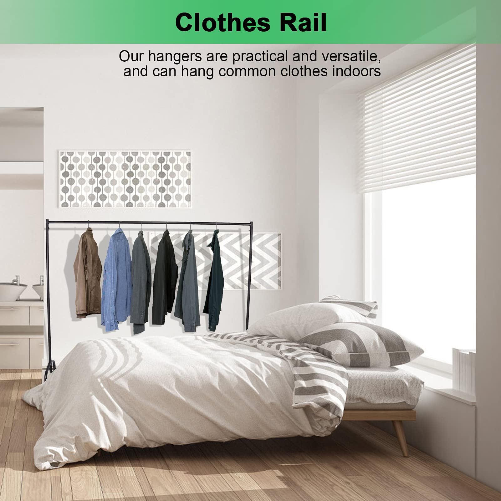 Clothes Rails for Bedroom, Heavy Duty 6FT Moveable Hanging Garment Long ...