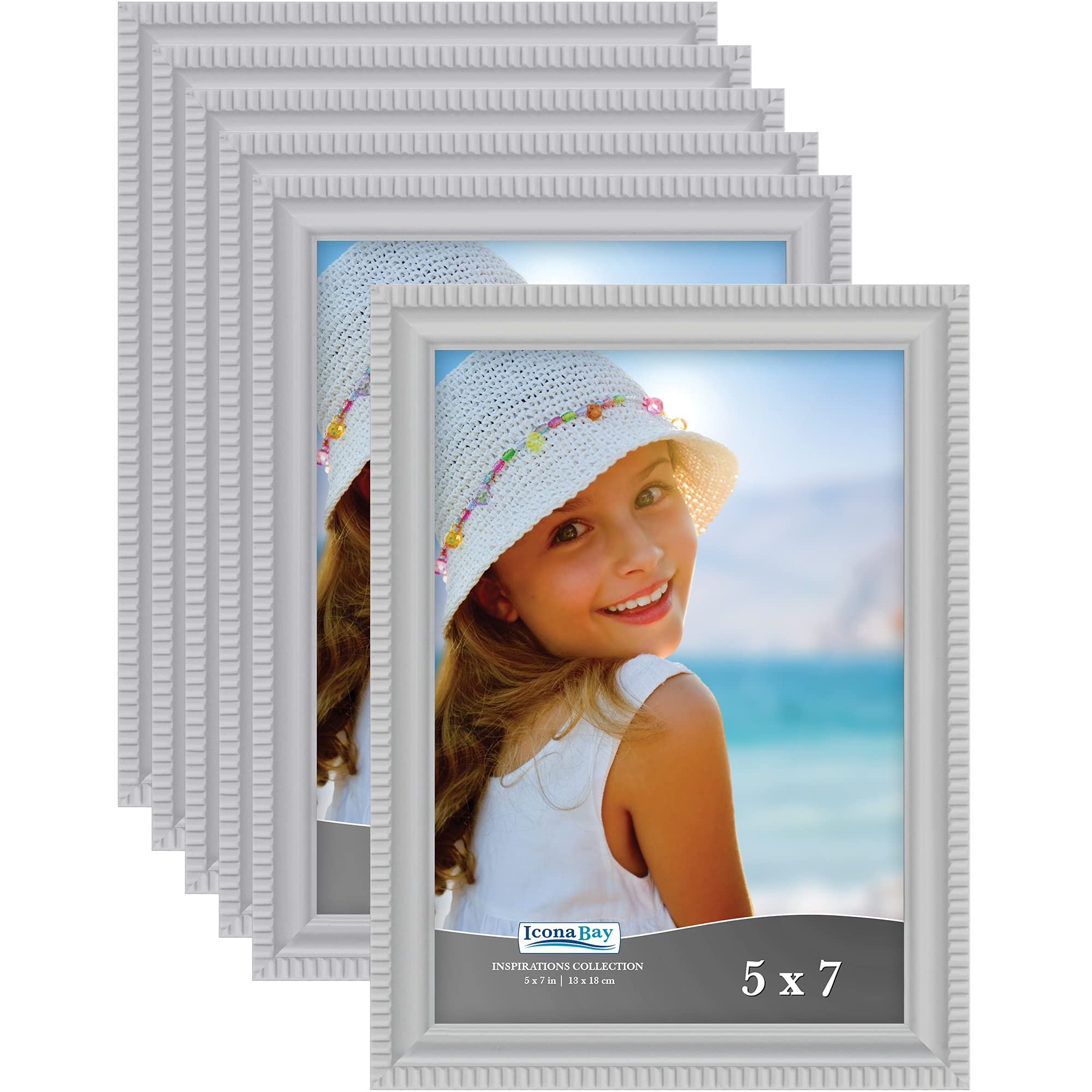 Icona Bay 5x7 Picture Frames (Gray, 6 Pack), Beautifully Detailed Molding, Contemporary Picture ...