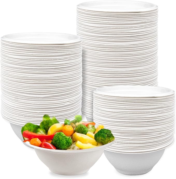 200 Pack Paper Bowls,Disposable White Compostable Bowls Small Sugarcane ...