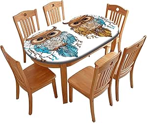 Amazon.com: Barsada Owls Blue and Brown Print Oval Table Cloth Stain ...