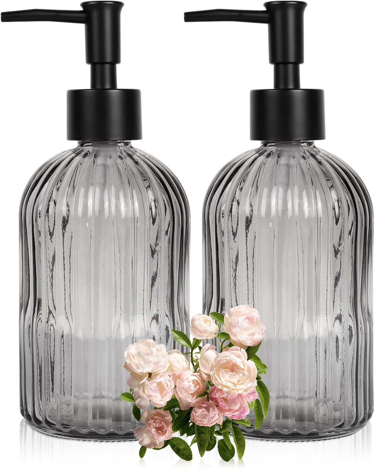 Topsky 2-Pack Glass Soap Dispenser with Plastic Pump, 400ml Liquid Hand ...