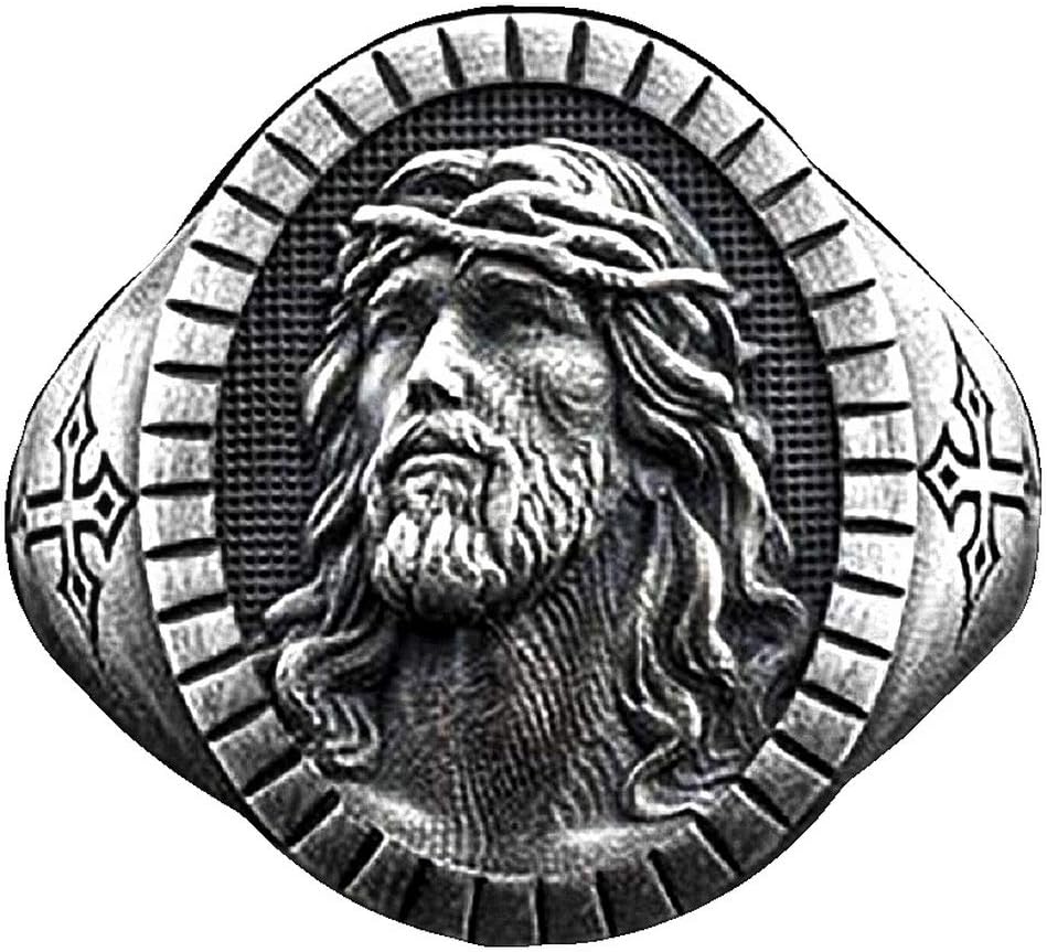 PikaLF Bague tête de Jésus pour les hommes, bague croix chrétienne ...