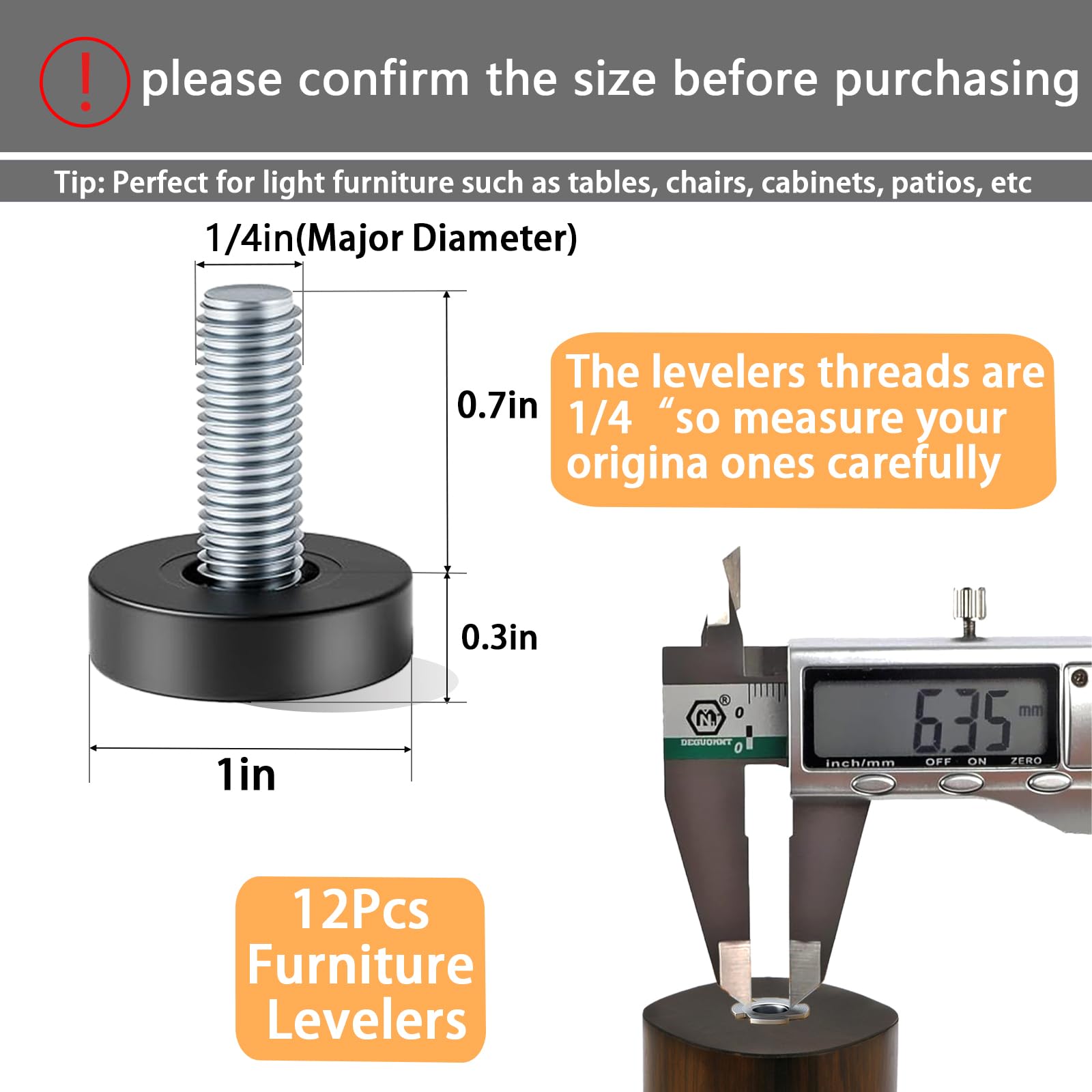 Snapklik.com : 1/4" Thread Leveling Feet, 12 PCS Furniture Levelers ...