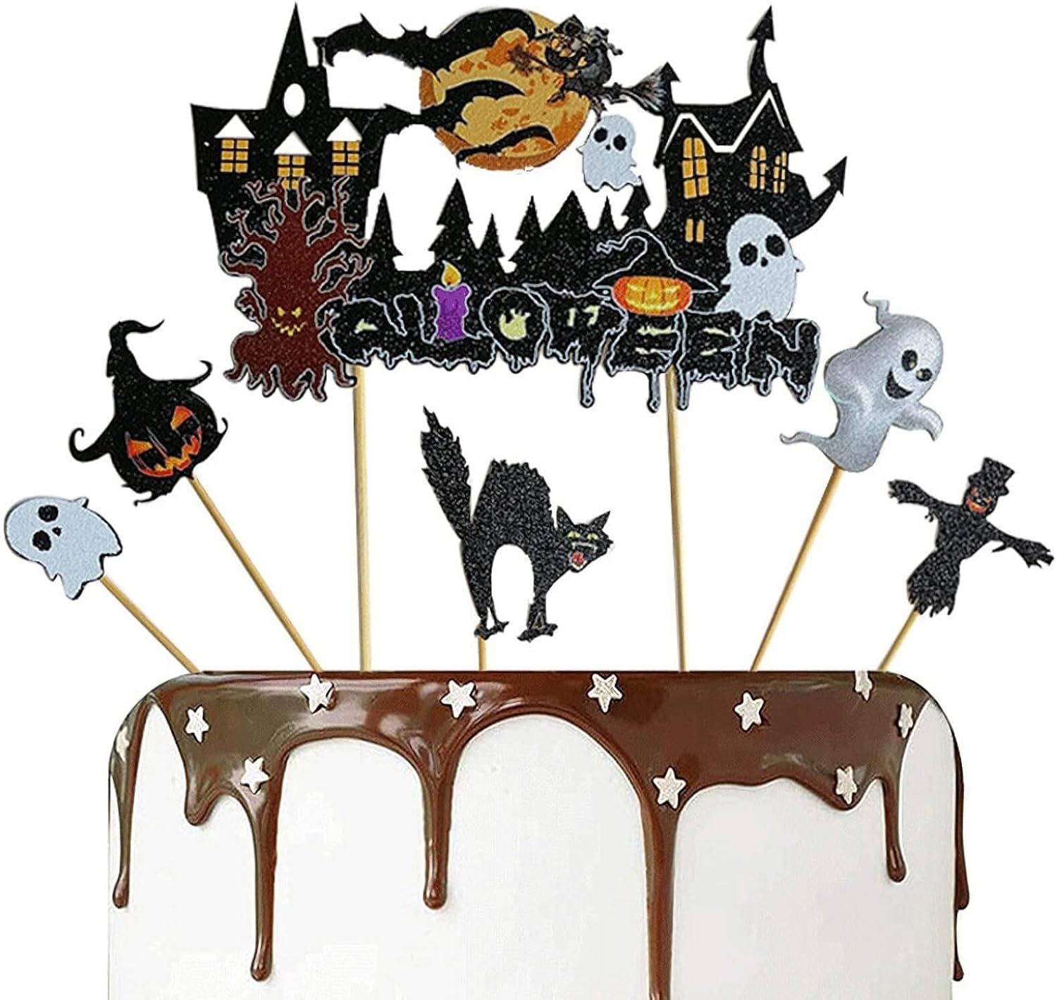 Amazon.com: SECREDEN 6Pcs Halloween Cake Toppers Glitter Cupcake ...