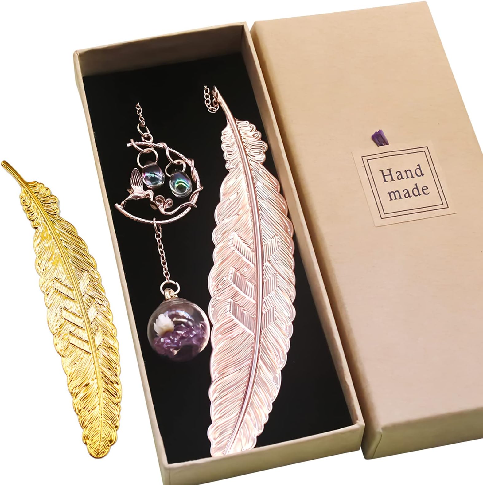 Amazon.com: Handmade Gold Metal Feather Bookmark for Reading Women ...