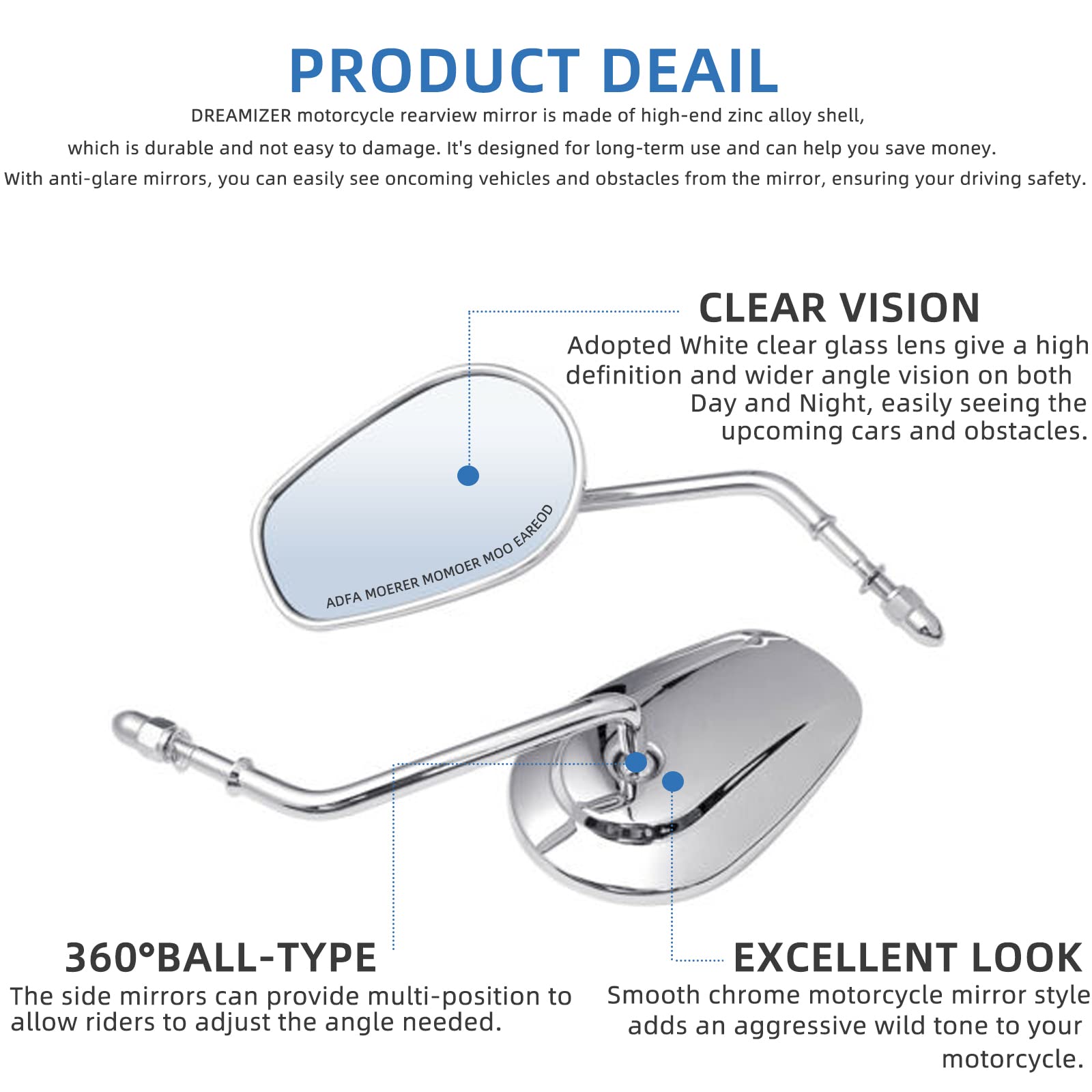 Snapklik.com : 8mm Chrome Motorcycle Sportster Mirrors Long Stem Compatible