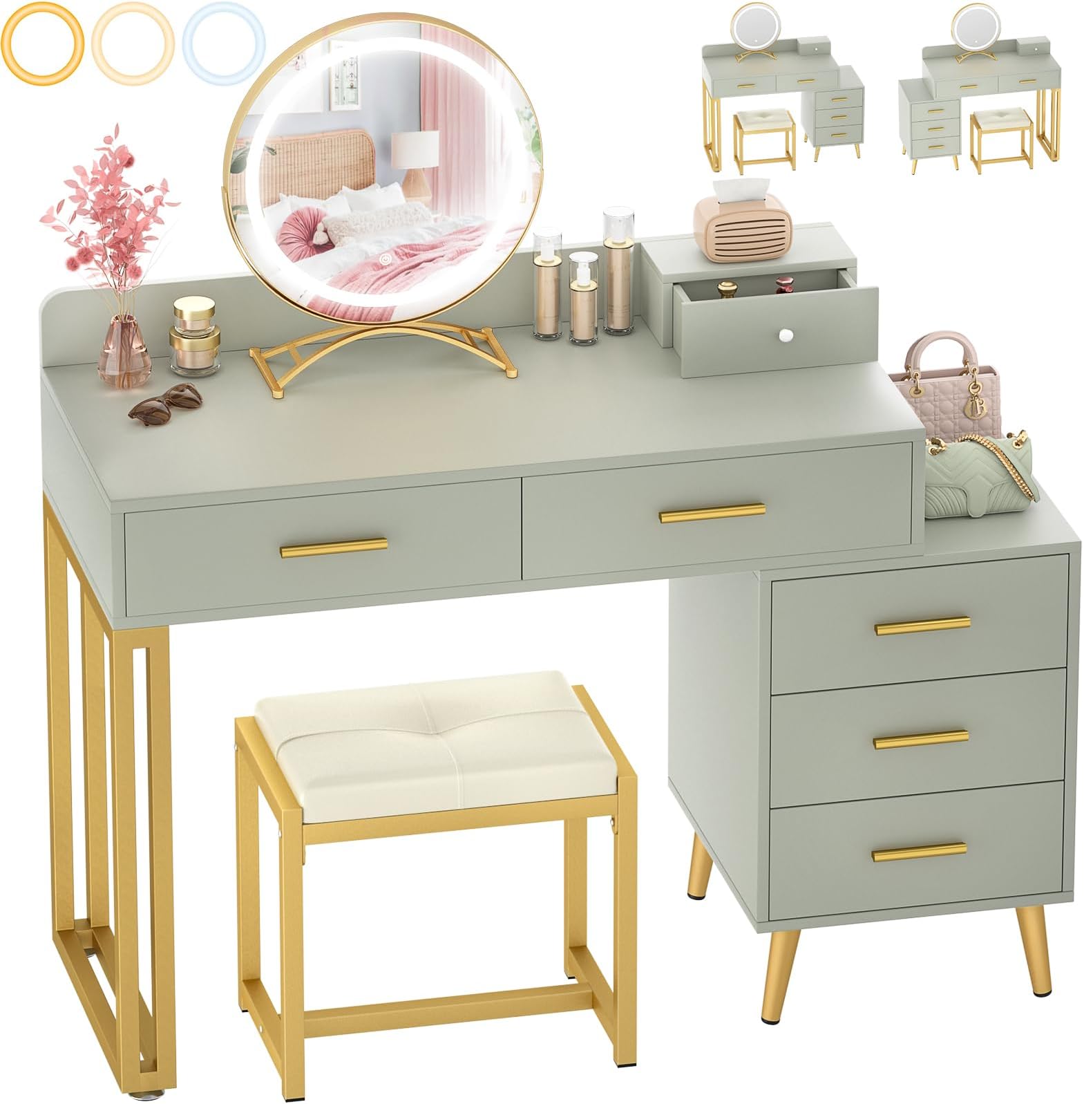 Amazon.com: Tribesigns Vanity Desk with 5 Drawers, Makeup Vanity Table ...
