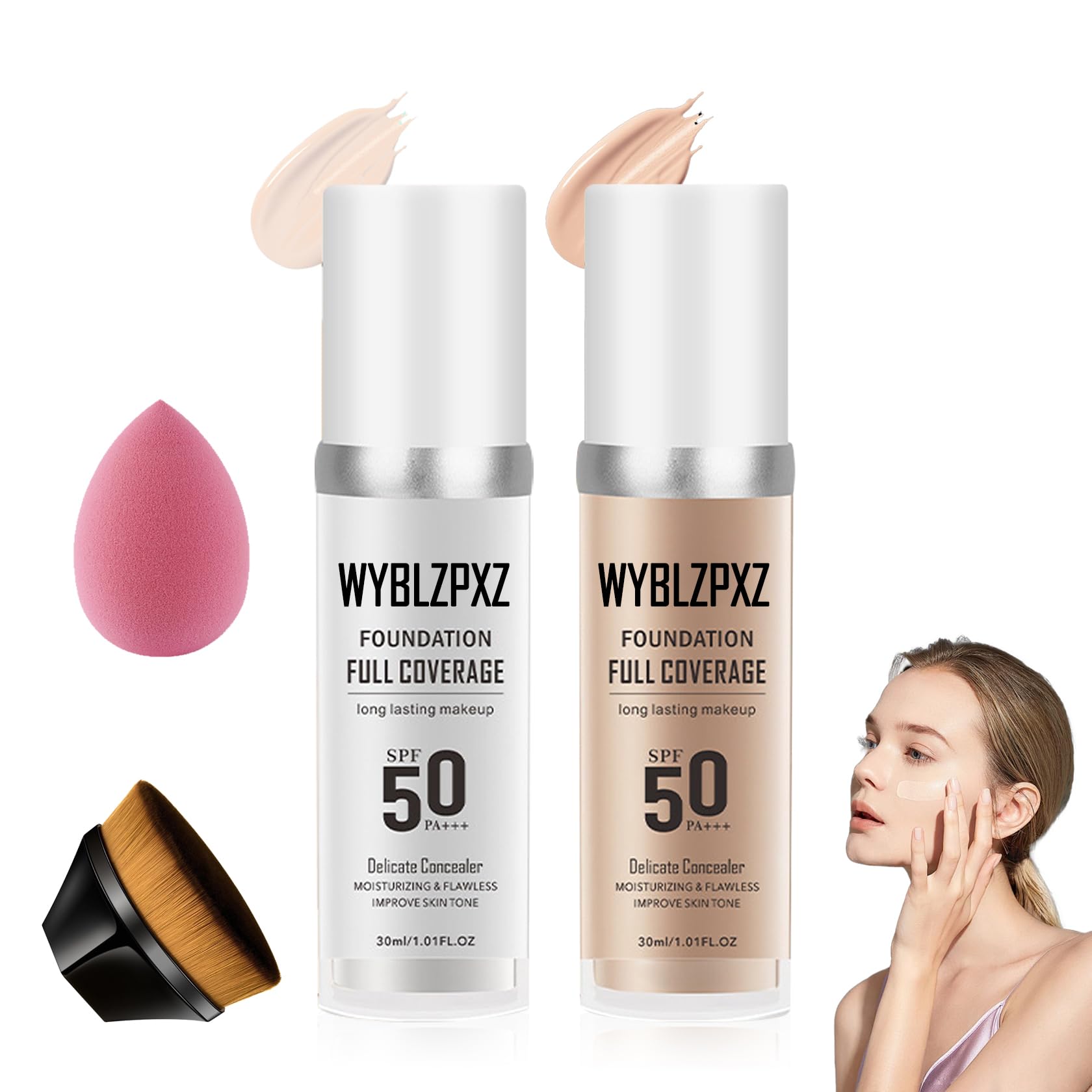 Amazon.com : 2PCS Color Changing Makeup Foundation Set with Brushes ...