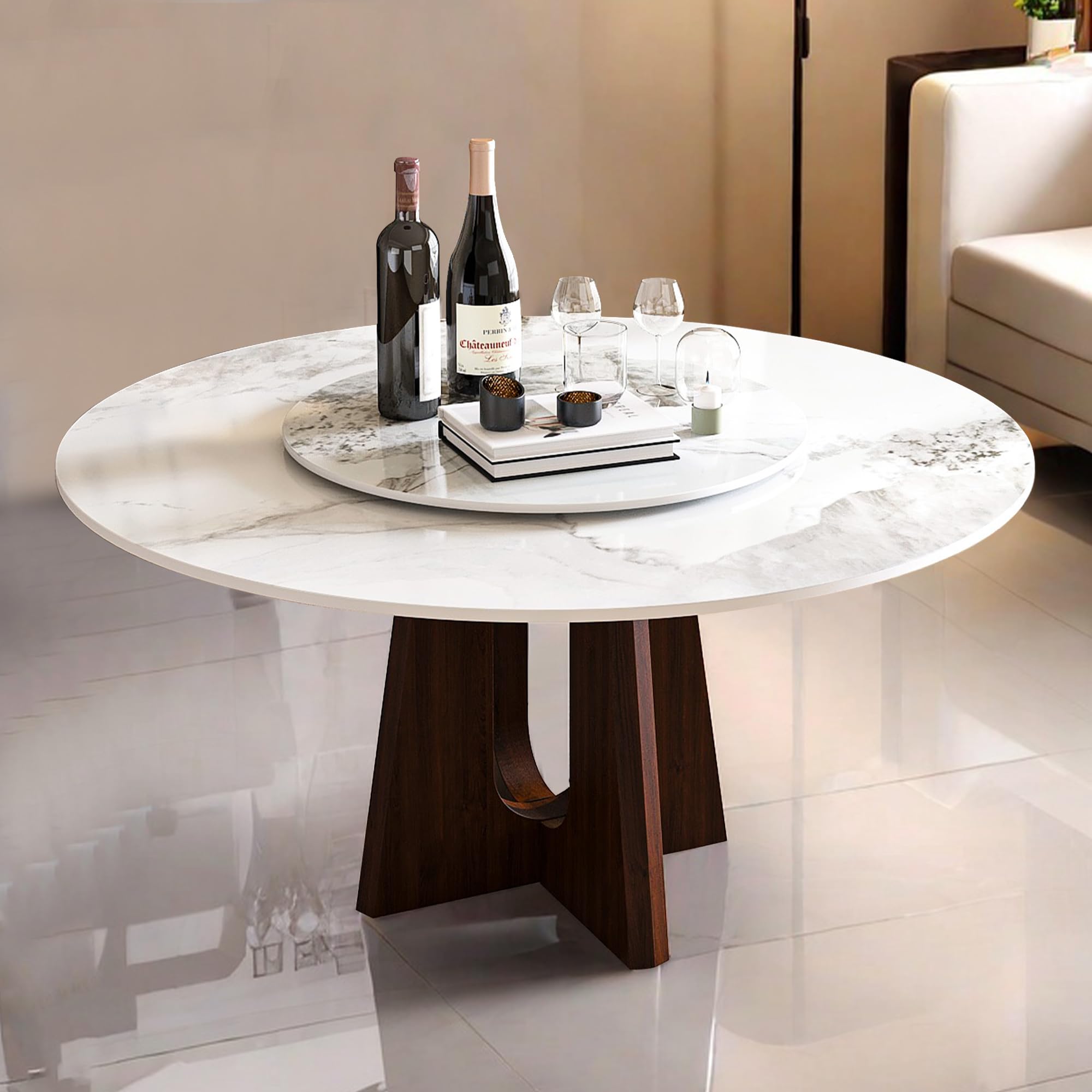 Amazon.com - Leavader 59" Round Marble Dining Table with 31.5 ...
