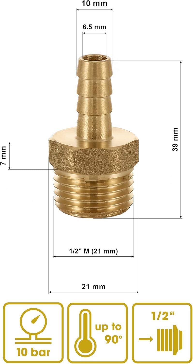 BFG Set Solid Brass Barbed Hose Tail Connector + Hose clamp I Suitable ...