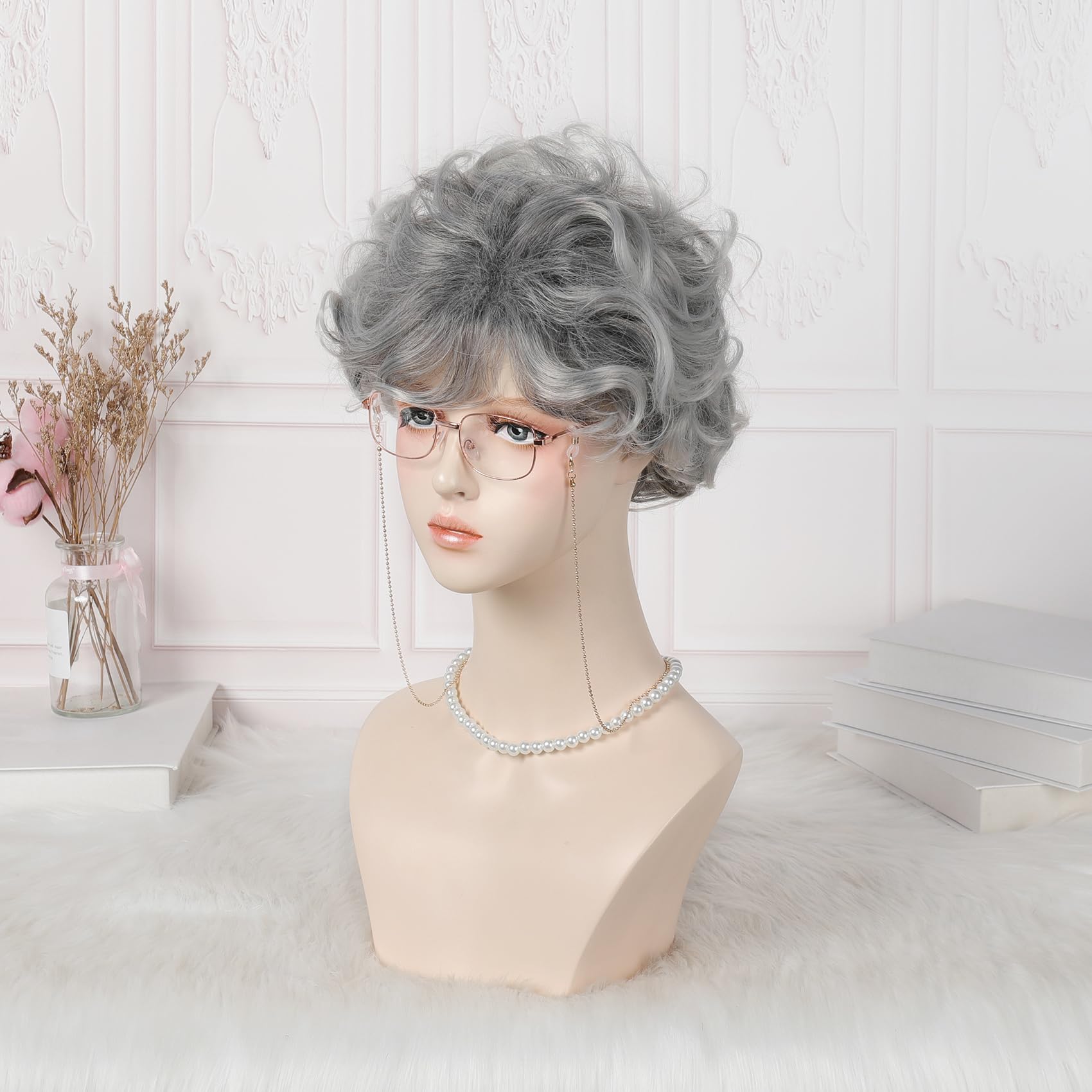 Snapklik.com : Old Lady Wig And Glasses Grey Wig Short Cosplay Grandma ...