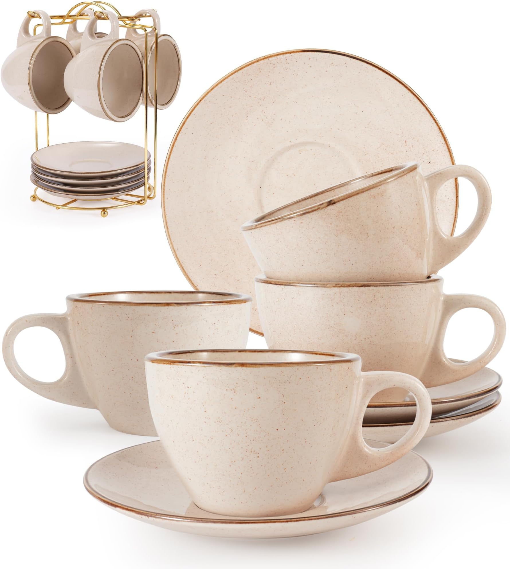 Amazon.com | Elegant 4-Piece White Ceramic Coffee Cups and Saucers Set - 4 Cups 4 Saucers - 8oz ...